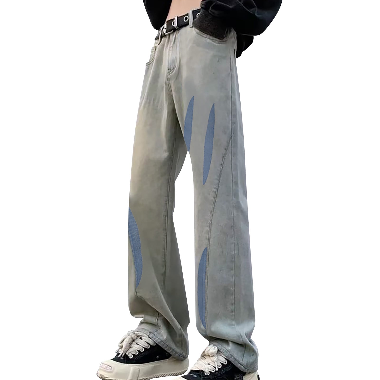 TAIAOJING Men's Classic Loose Fit Straight Leg Stretch Denim Jeans Leg ...