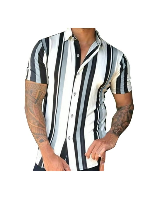 Balery Pink Stripes Men's Casual Button Down Shirt Short Sleeve Textured Summer Cuban Beach ...