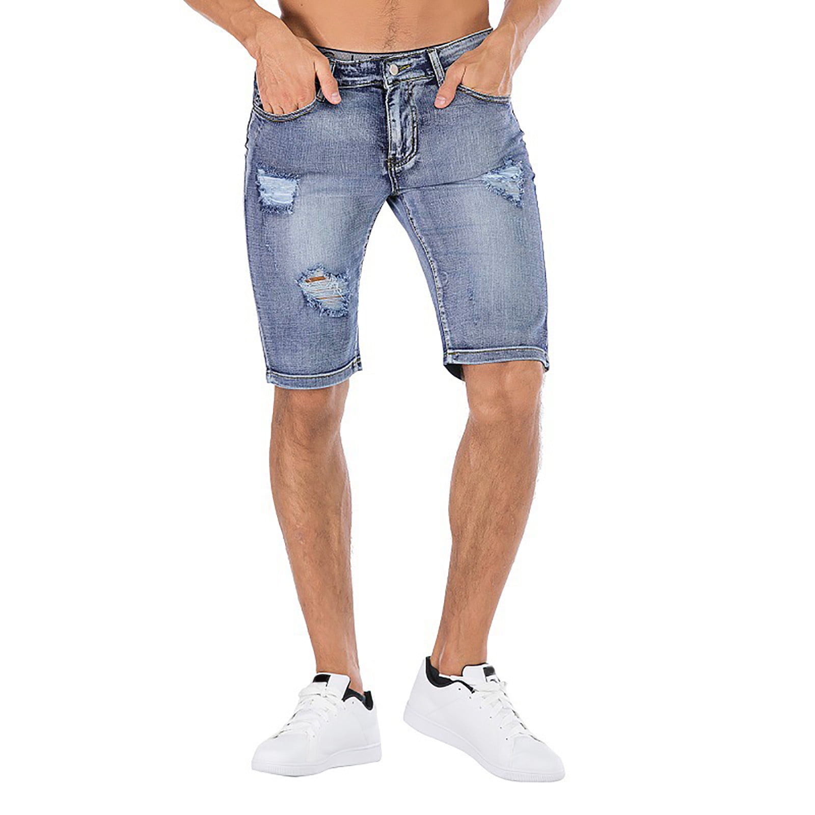 TAIAOJING Men's Shorts Jeans Summer Ripped Personality Retro High ...