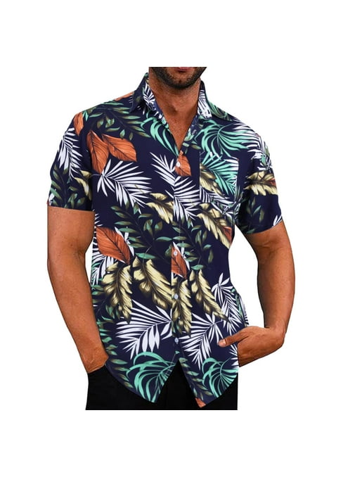 Logiee Lilies Flowers Print Mens Hawaiian Shirts,Loose-Fit Short Sleeve Button Down Tropical ...