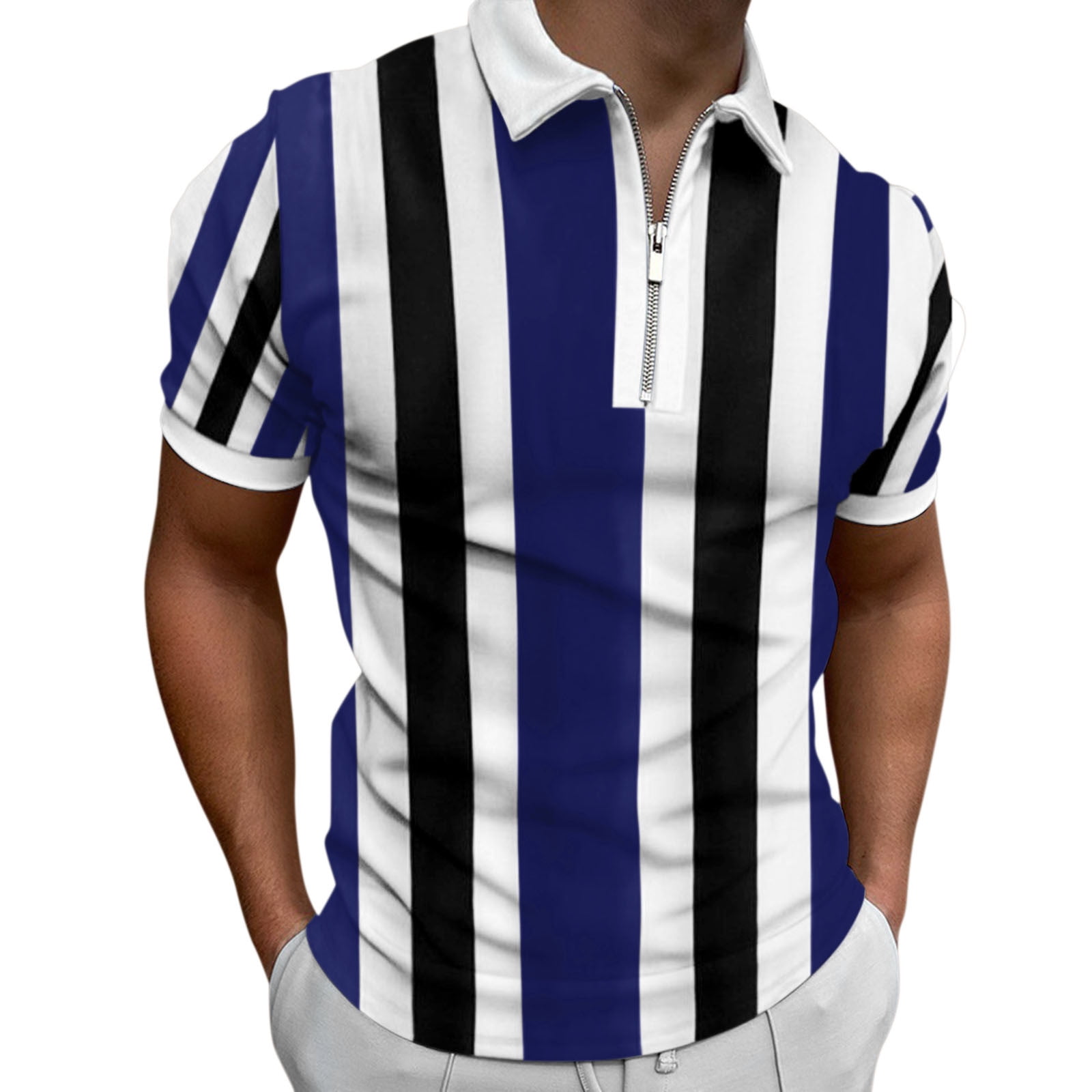 TAIAOJING Mens Half Zipper Polo Shirt Male Print Turn Down Collar Short ...