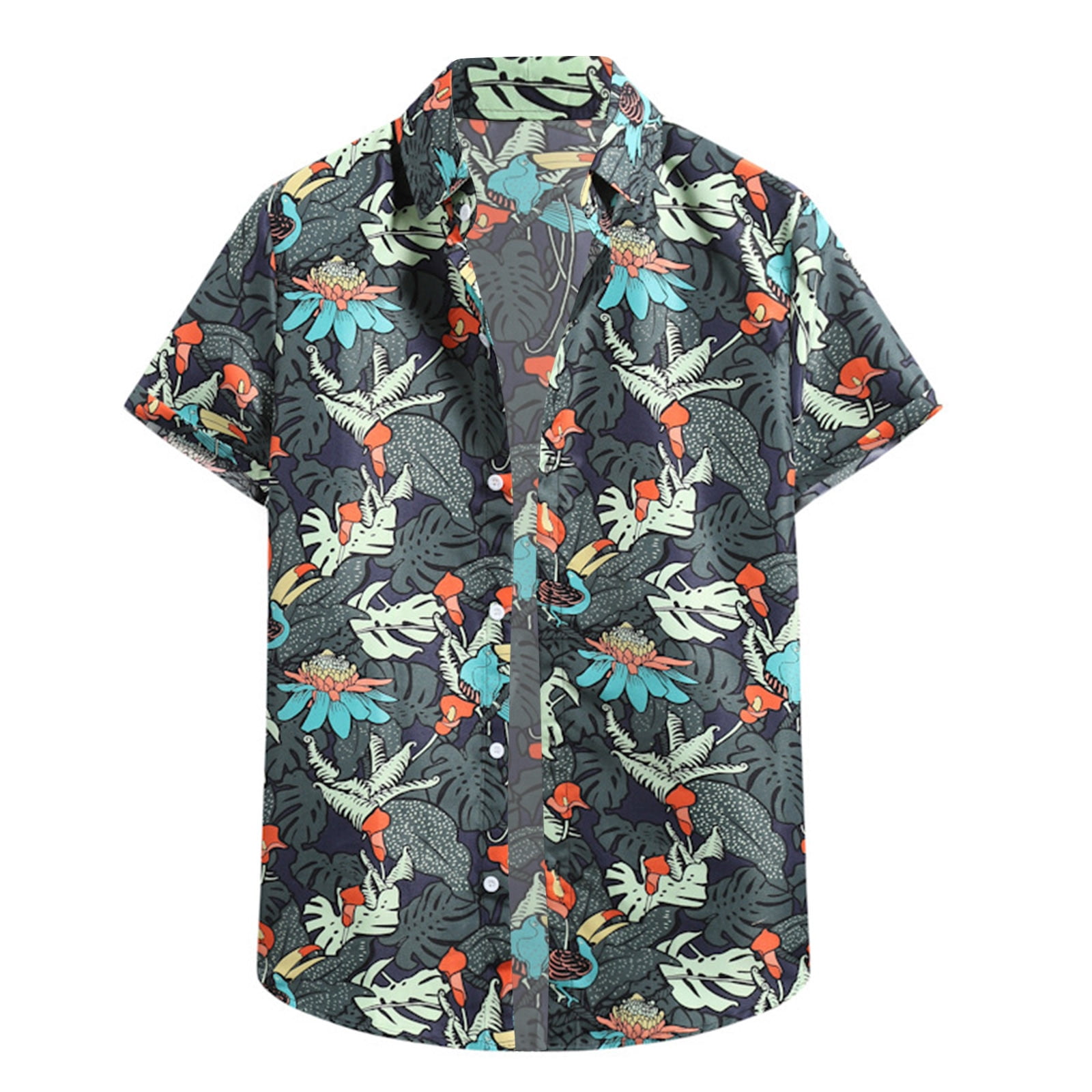 TAIAOJING Mens Hawaii Button Down Shirts Short Sleeve Loose Flower ...