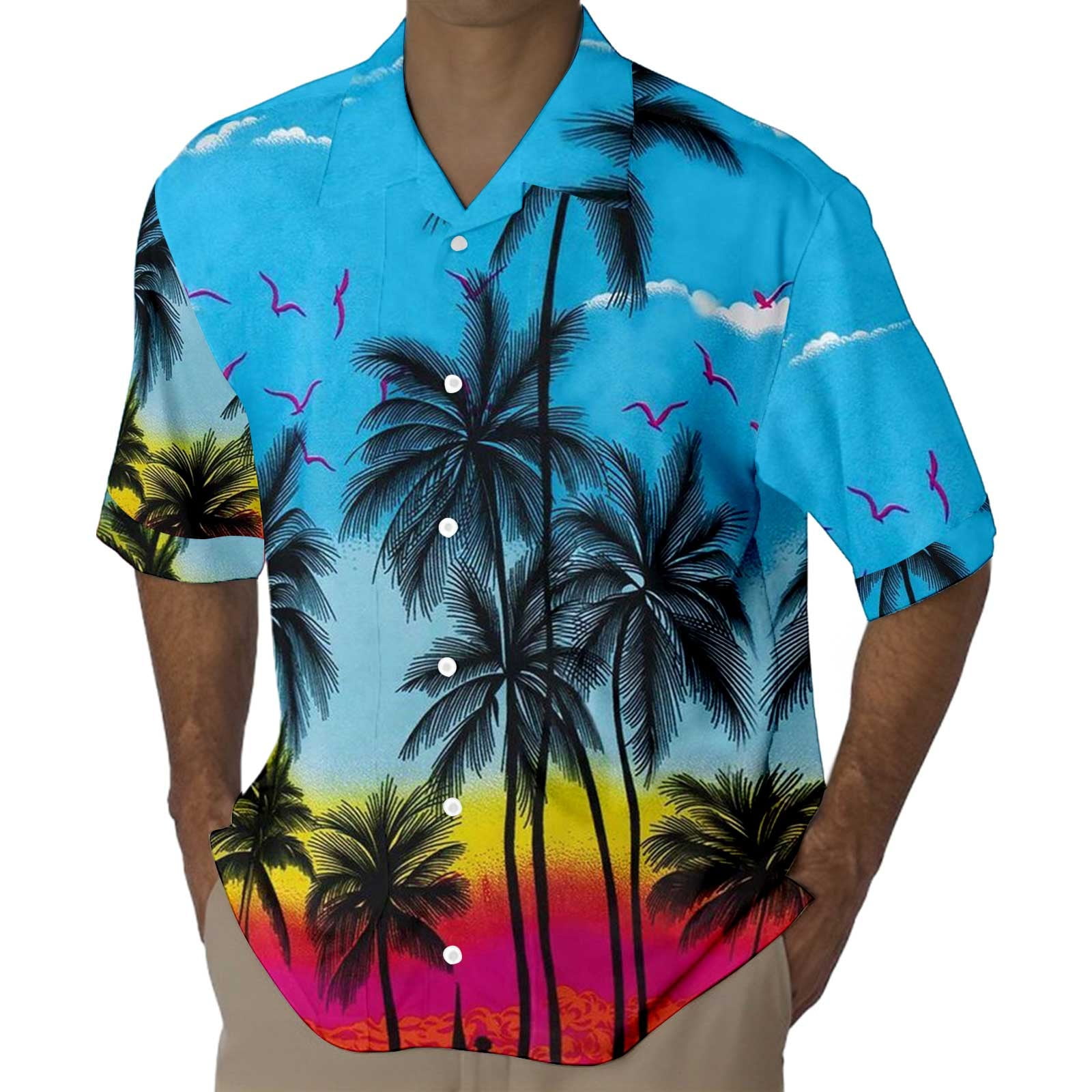 TAIAOJING Mens Hawaii Button Down Shirts Short Sleeve Short Sleeved ...