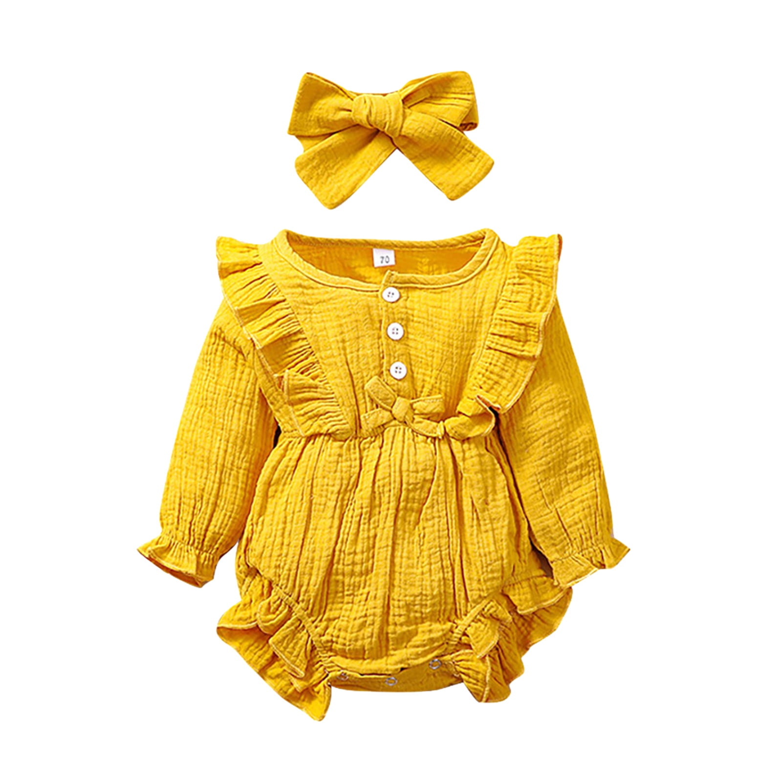 TAIAOJING Baby Girl Summer Outfit Bodysuit+Headband Ruffle Sleeve Bowtie Long Set Romper Set ...