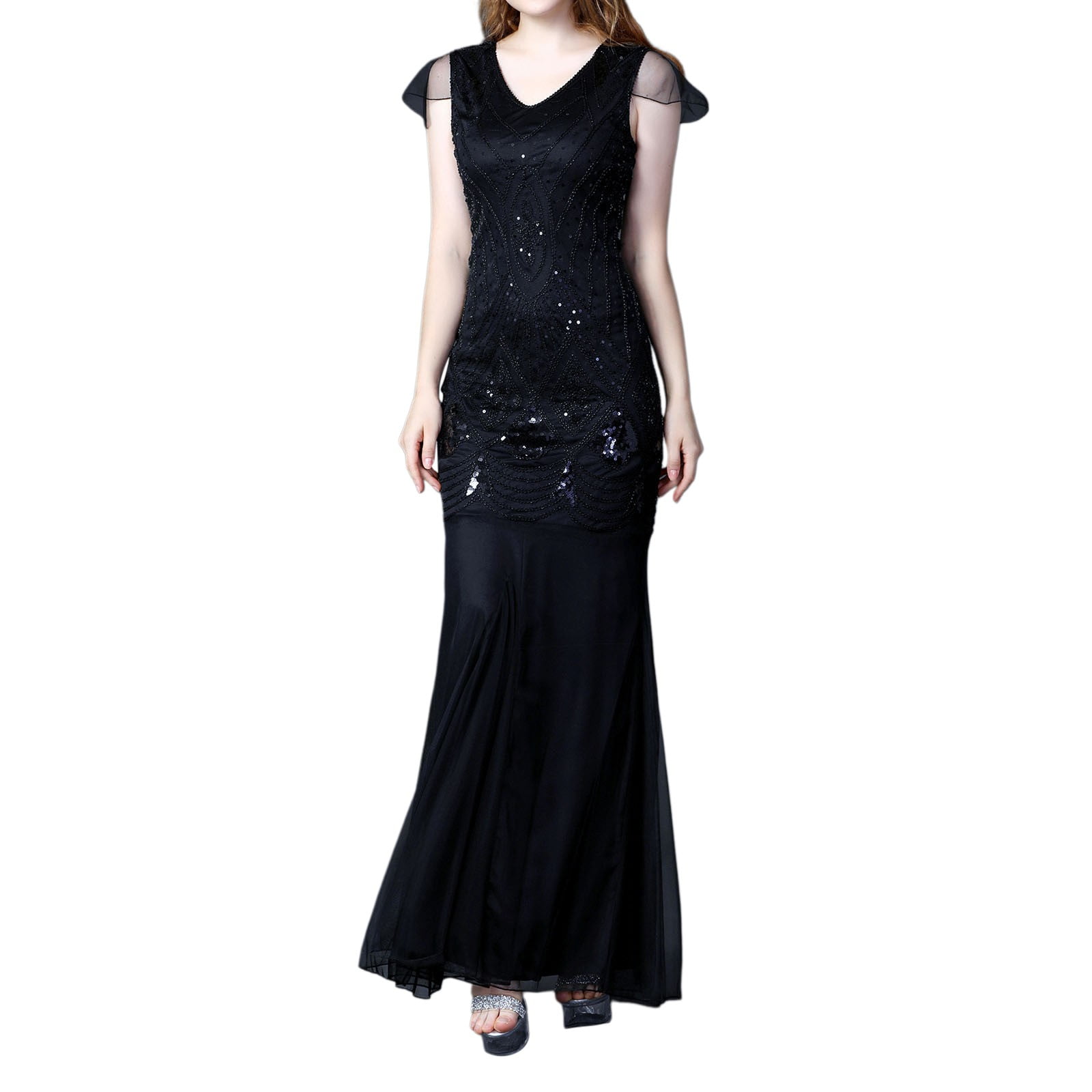 TAIAOJING Plus Size Vintage Dresses Fringed Personality Sequin Beaded ...