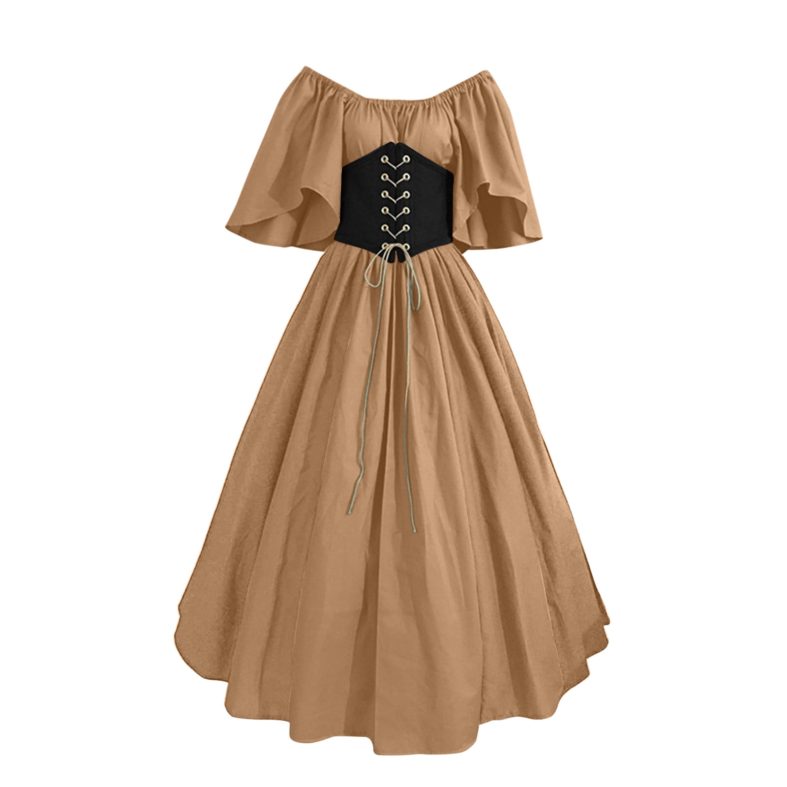 TAIAOJING Retro For Womens Trumpet Sleeve Irish Shirt Dress With Corset ...