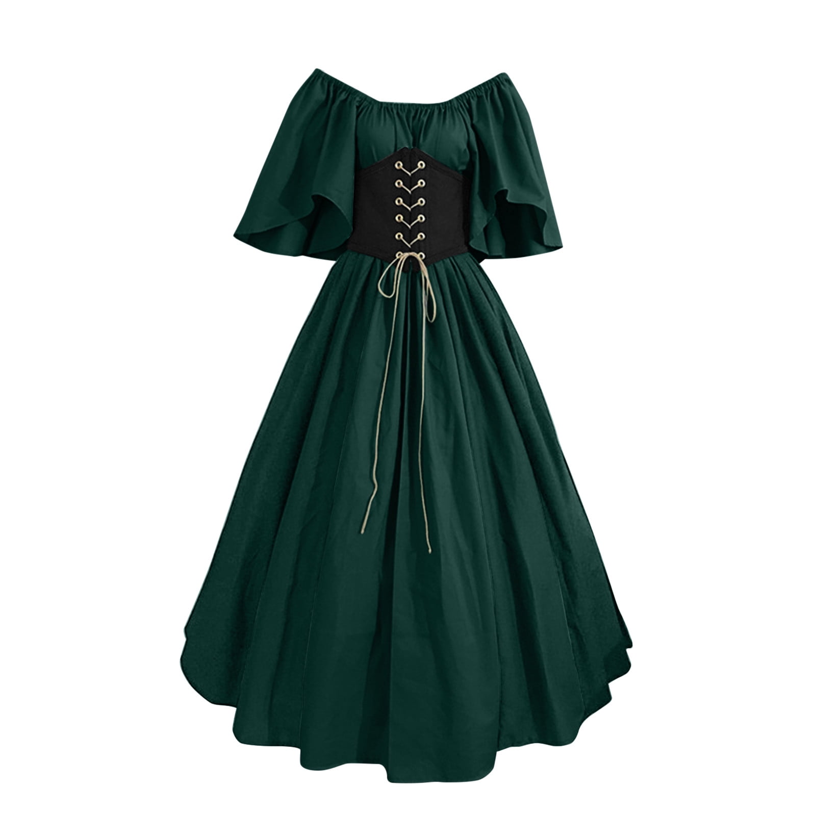 TAIAOJING Retro For Womens Trumpet Sleeve Irish Shirt Dress With Corset ...