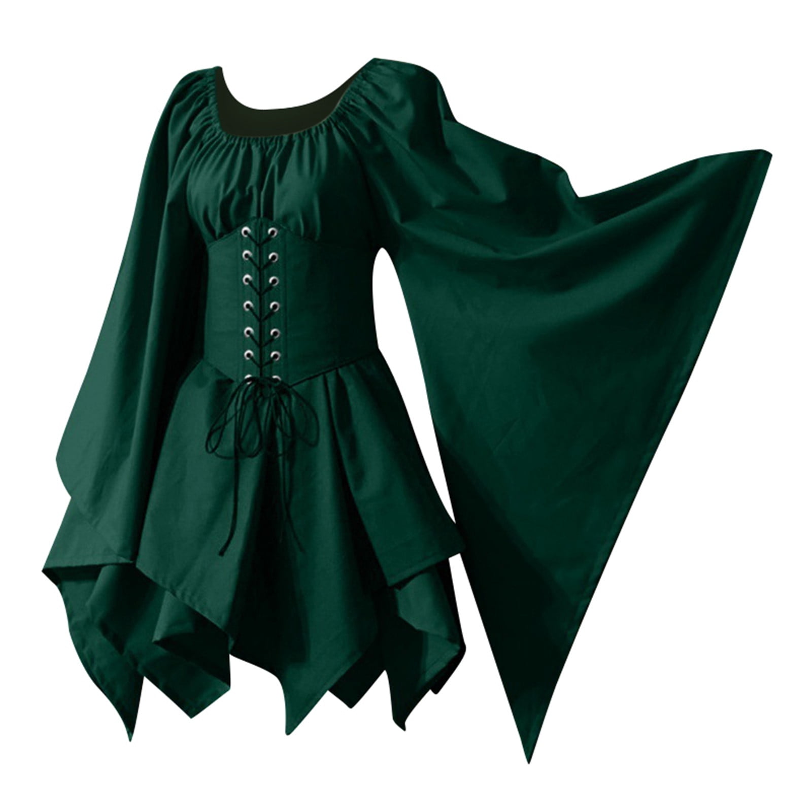 TAIAOJING Retro For Womens Trumpet Sleeve Irish Shirt Dress With Corset ...