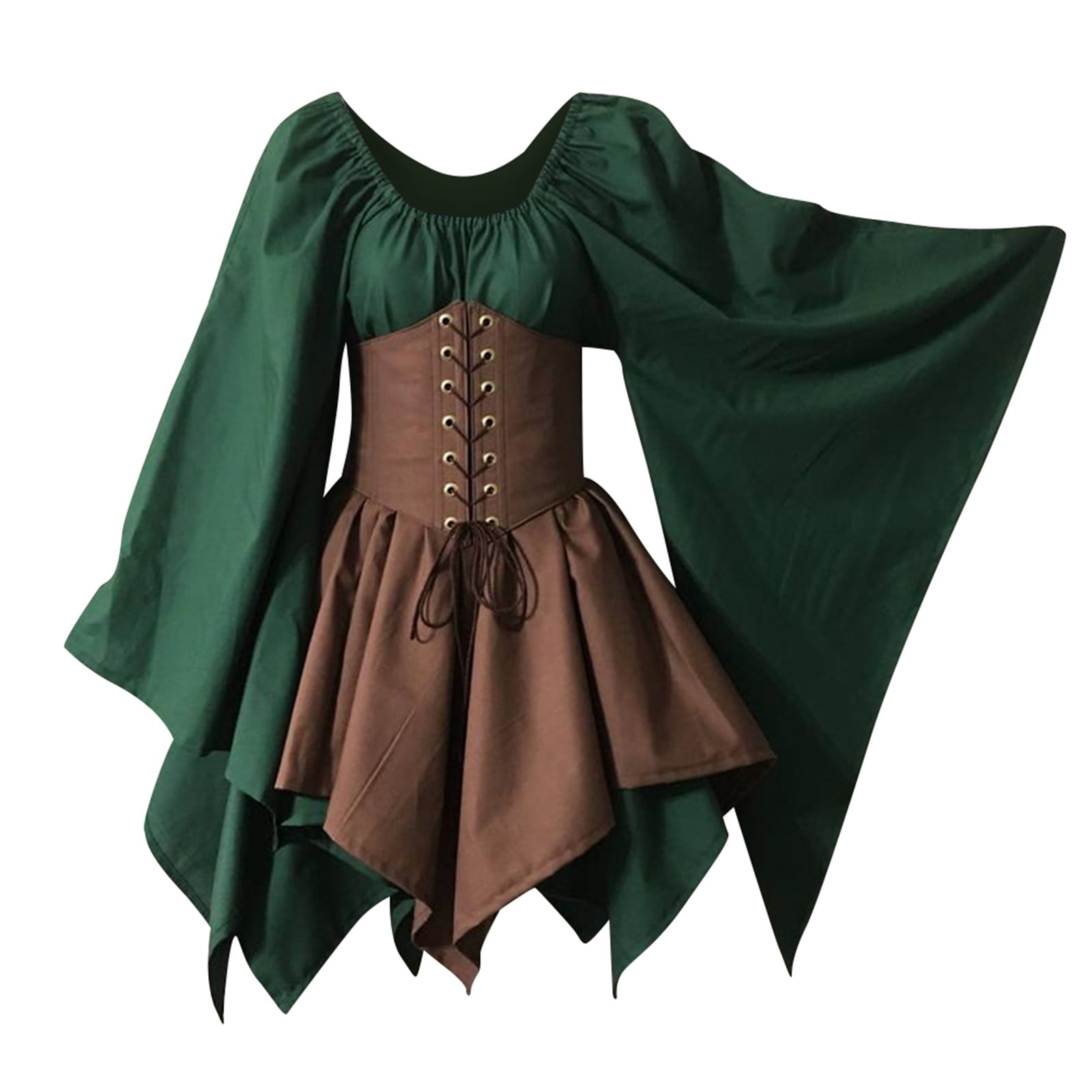 TAIAOJING Retro For Womens Trumpet Sleeve Irish Shirt Dress With Corset ...