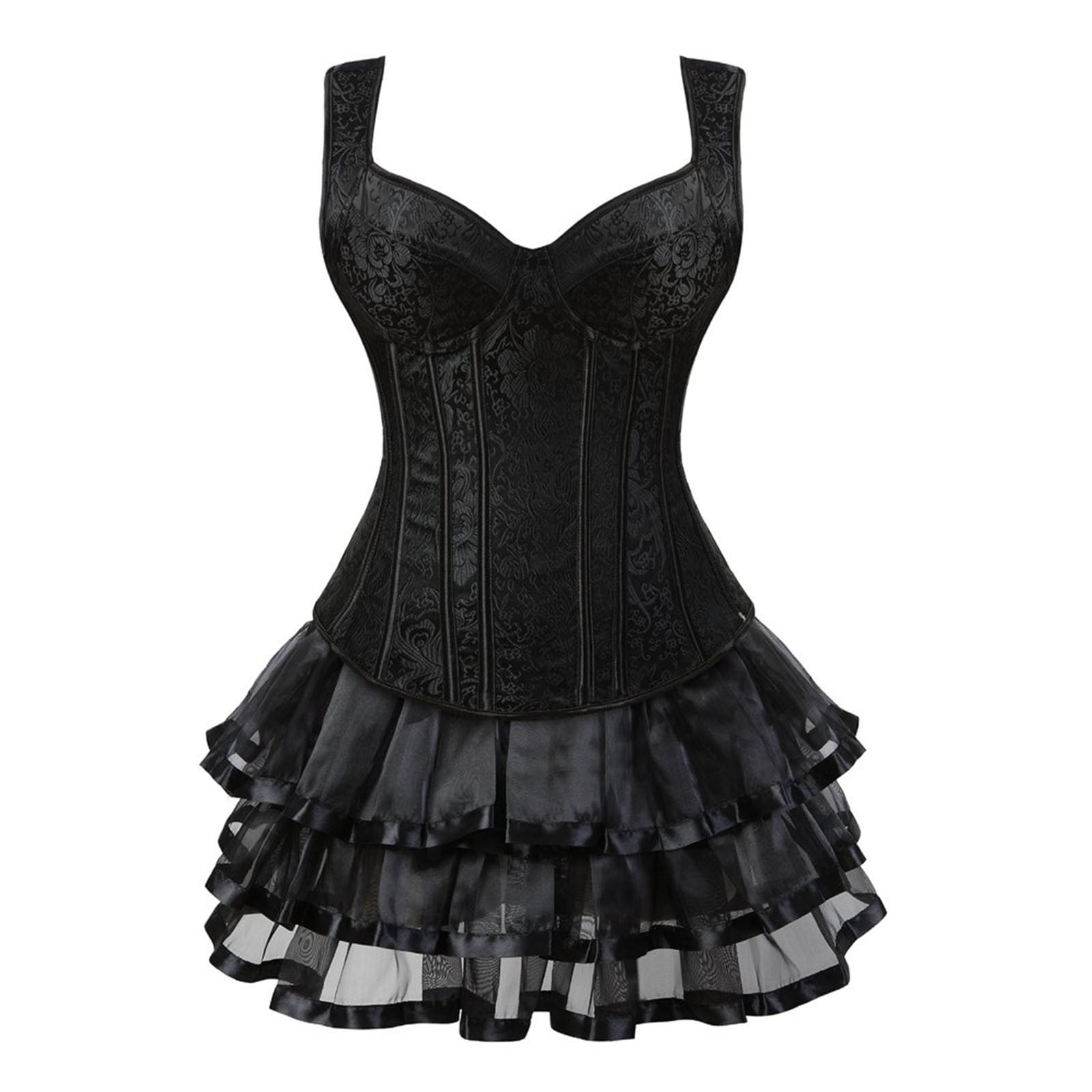 TAIAOJING Straps Corset Gothic Bustier With Layer Lace Skirt Costume ...