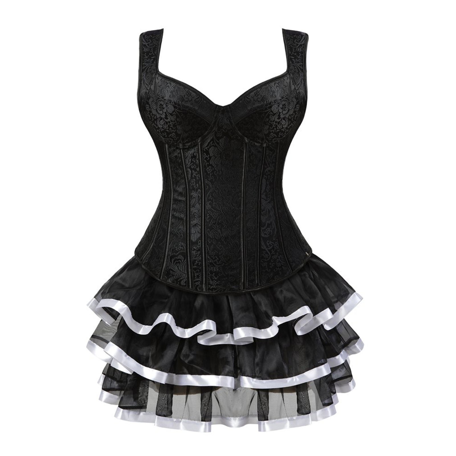 TAIAOJING Straps Corset Gothic Bustier With Layer Lace Skirt - Walmart.com
