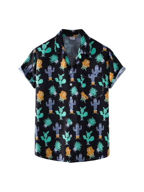 Logiee Coastal Style Garden Villa Print Men's Button Down Shirts Short ...