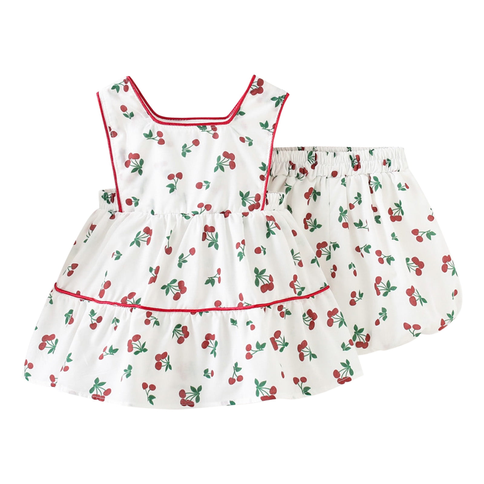 TAIAOJING Summer Toddler Girls Sleeveless Cherry Prints Tops Shorts Two Piece Beach Outfits Set ...