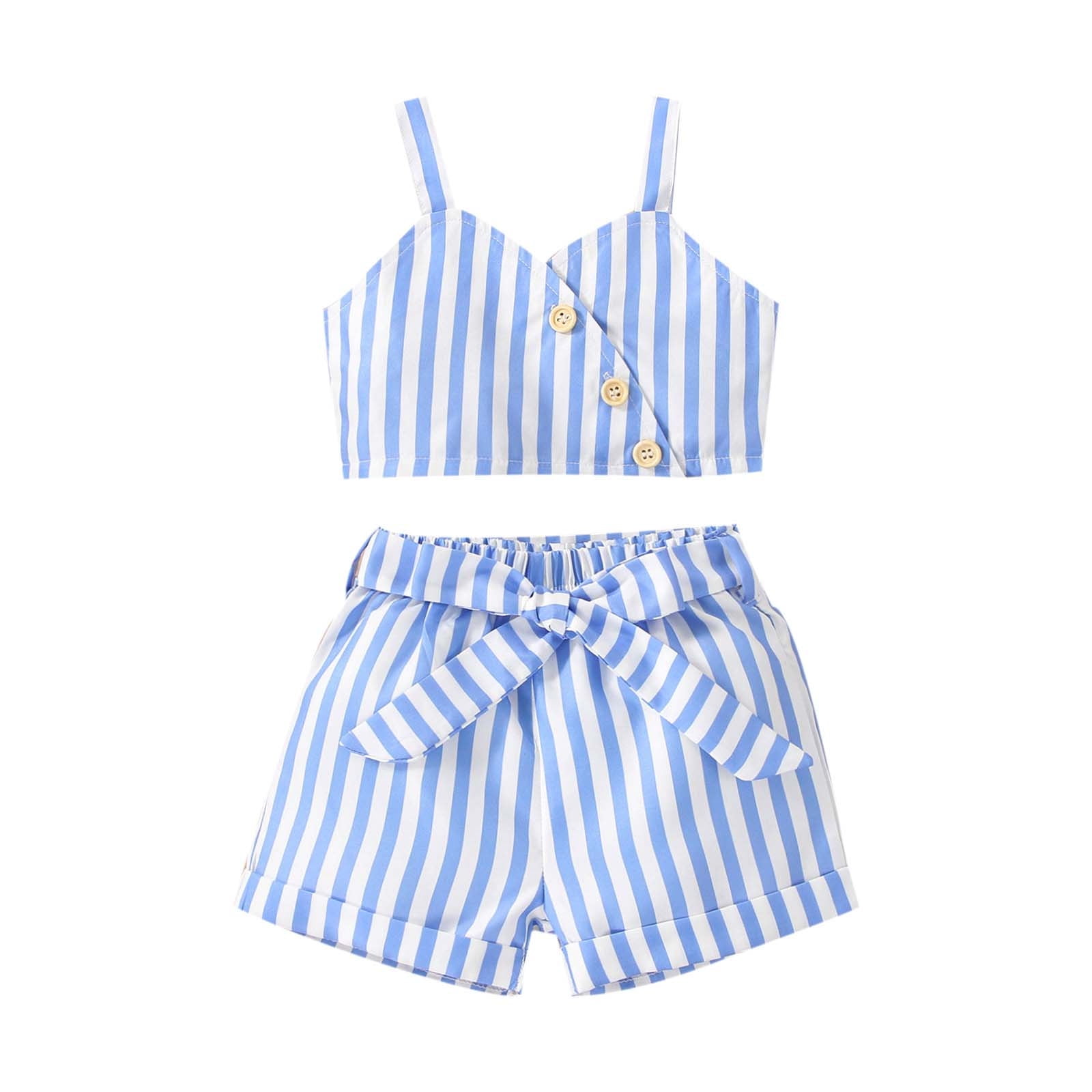 TAIAOJING Toddler Baby Girl Clothes Set Sleeveless Striped Prints Vest ...