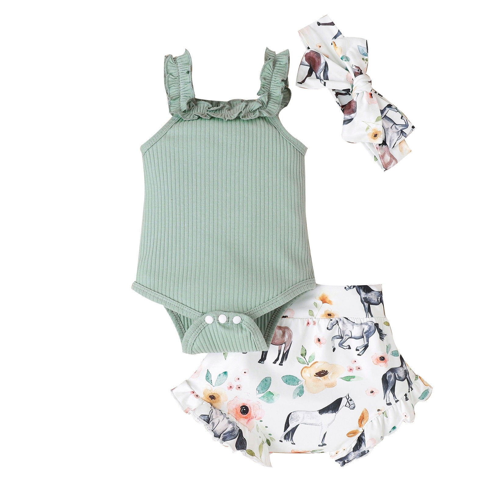 TAIAOJING Toddler Baby Girl Clothes Summer Sleeveless Ruffles Ribbed Romper Bodysuit Cartoon Cow ...