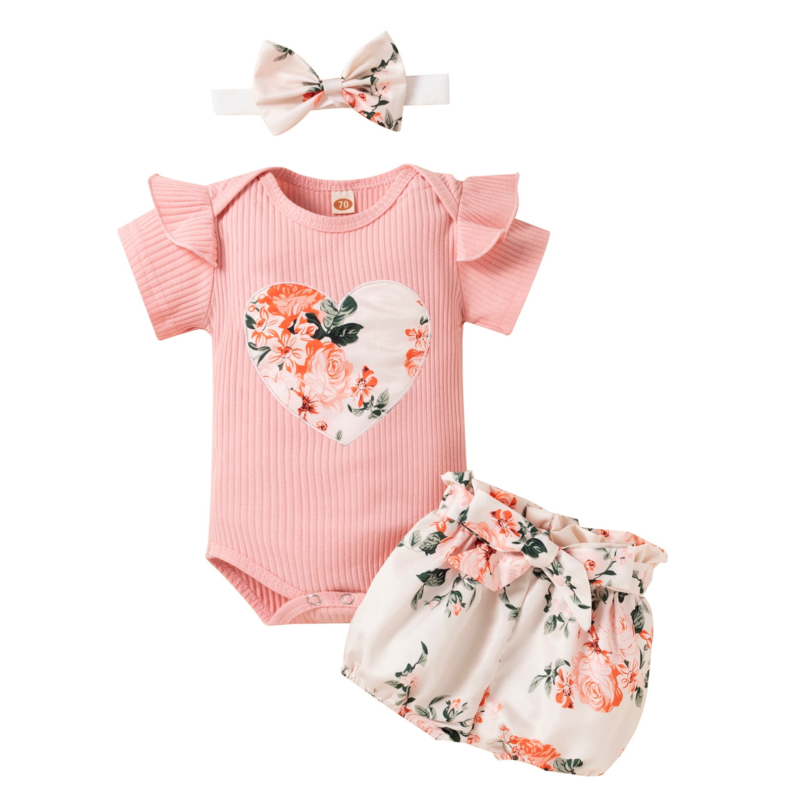 TAIAOJING Toddler Baby Girl Outfit Set Clothes Romper Outfits Summer Boys Bow Tops+ Ribbed Girls ...