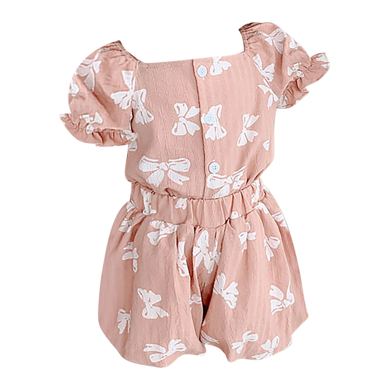 TAIAOJING Toddler Baby Girl Outfit Summer Girl Floral Bow Square Neckline Top And Shorts Suit 5 ...