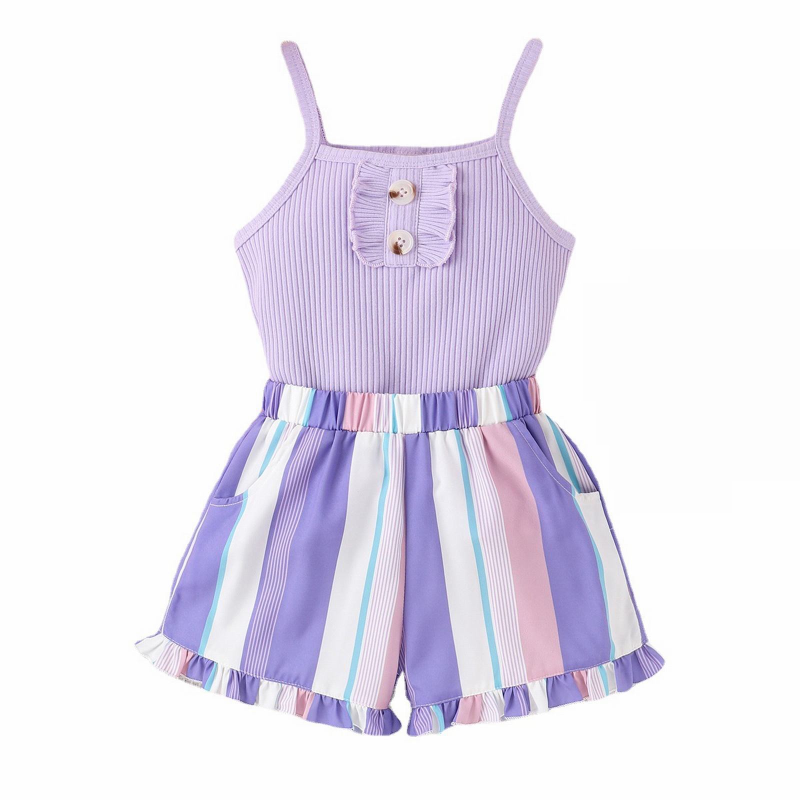 TAIAOJING Toddler Baby Girl Outfit Summer Girls' Set Children's Cotton Suspenders Vest + Striped ...