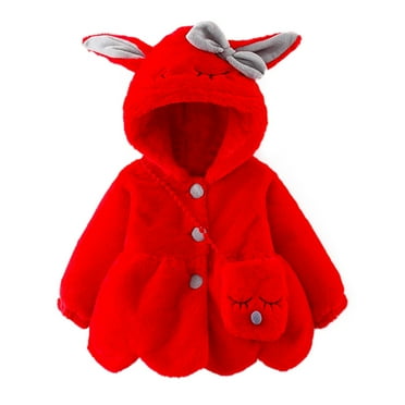 TAIAOJING Baby Girls' Hooded Jacket, Cartoon Rabbit, Winter Warm Windbreaker Coat with Bag, 6-12 ...
