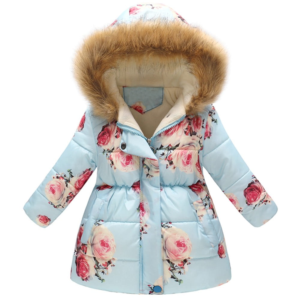 TAIAOJING Toddler Baby Girl Winter Outfit Clothes Boys Floral Thick Warm Jacket Hooded Windproof ...