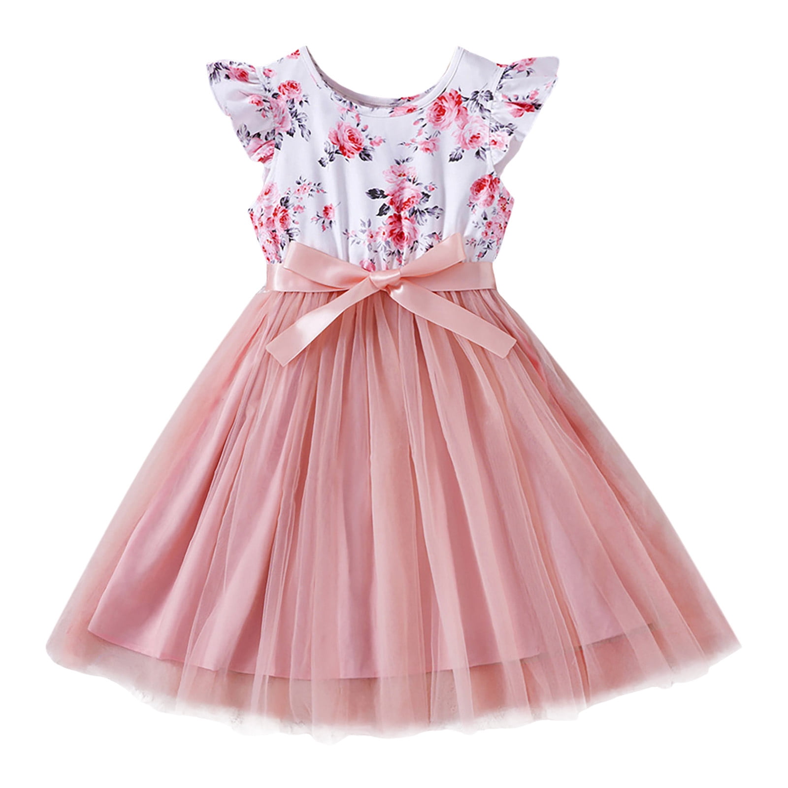 TAIAOJING Toddler Baby Girls Floral Dress Girls Short Sleeve Prints ...