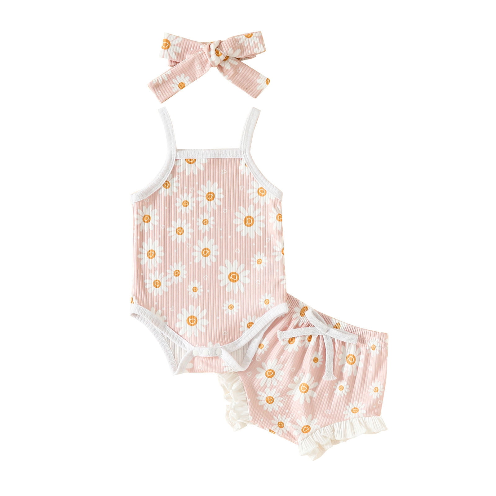 TAIAOJING Toddler Baby Girls Outfits Infant Sleeveless Ribbed Romper Bodysuit Floral Prints ...