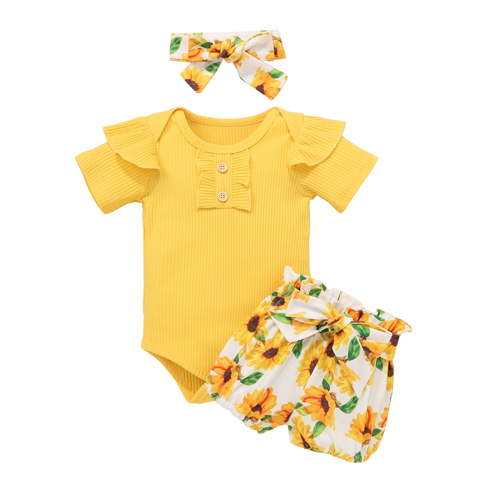 TAIAOJING Toddler Baby Girls Outfits Set Romper+Floral Ribbed Shorts ...