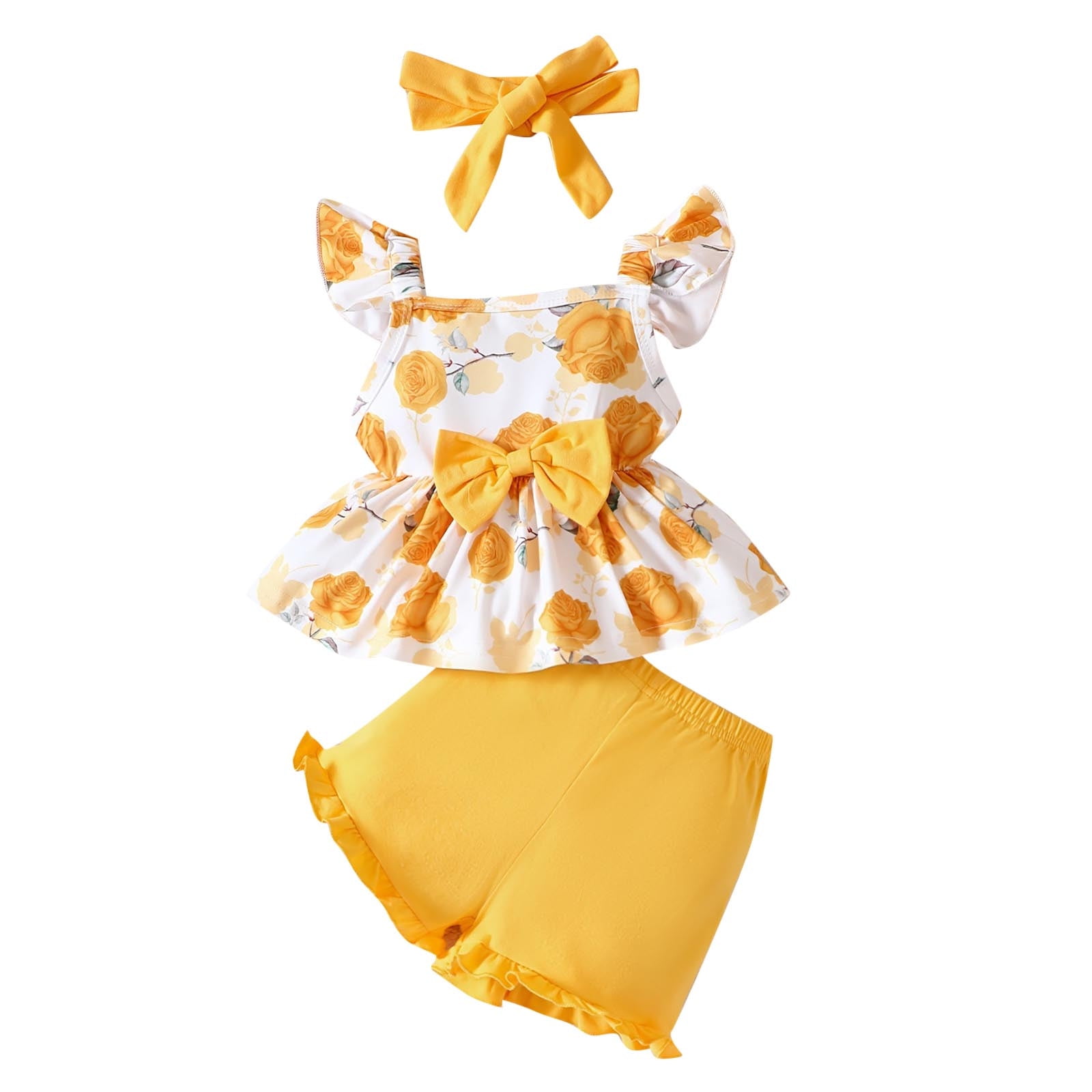 TAIAOJING Toddler Baby Girls Outfits Spring Summer Floral Cotton Ruffle Sleeveless Vest Shorts ...