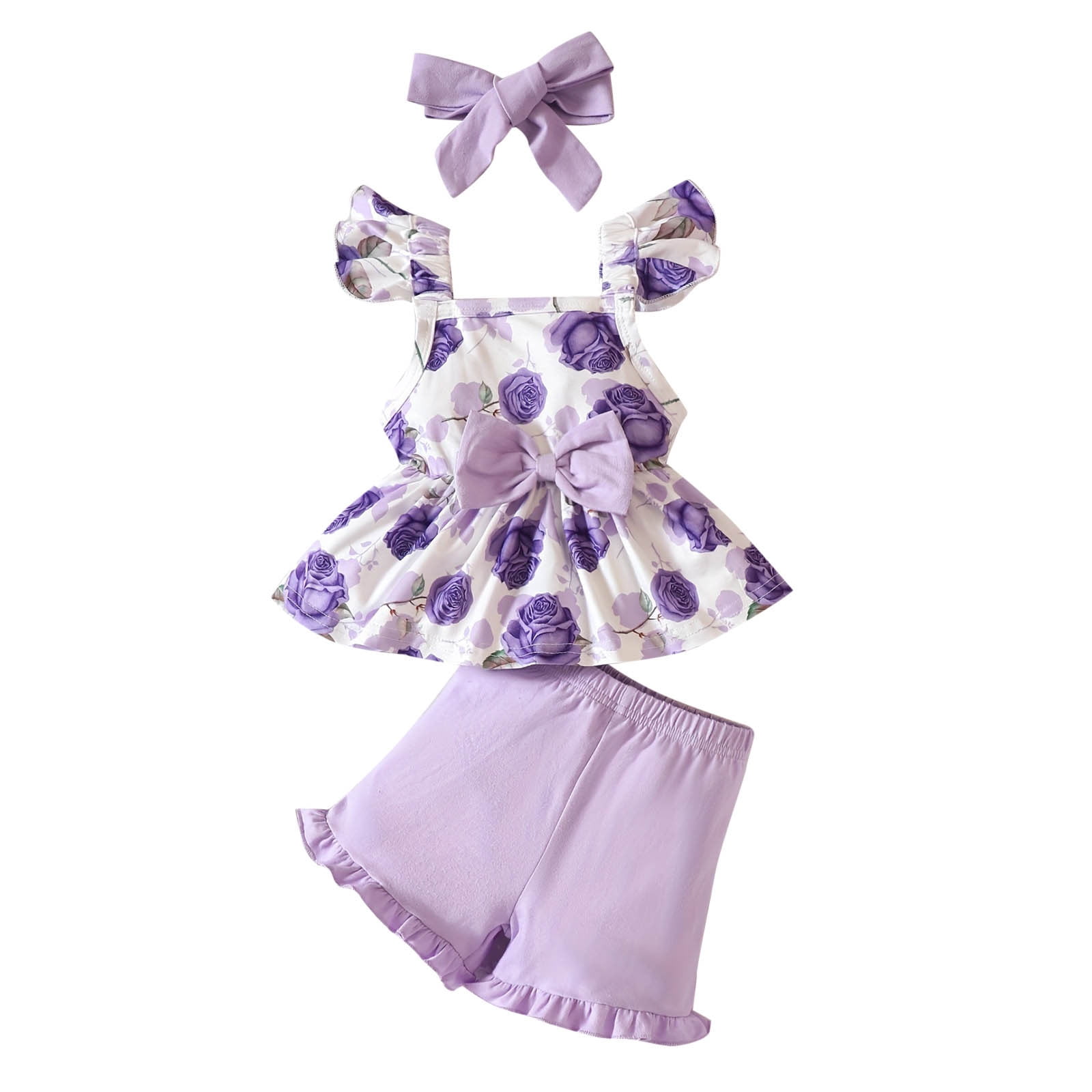 TAIAOJING Toddler Baby Girls Outfits Spring Summer Floral Cotton Ruffle Sleeveless Vest Shorts ...