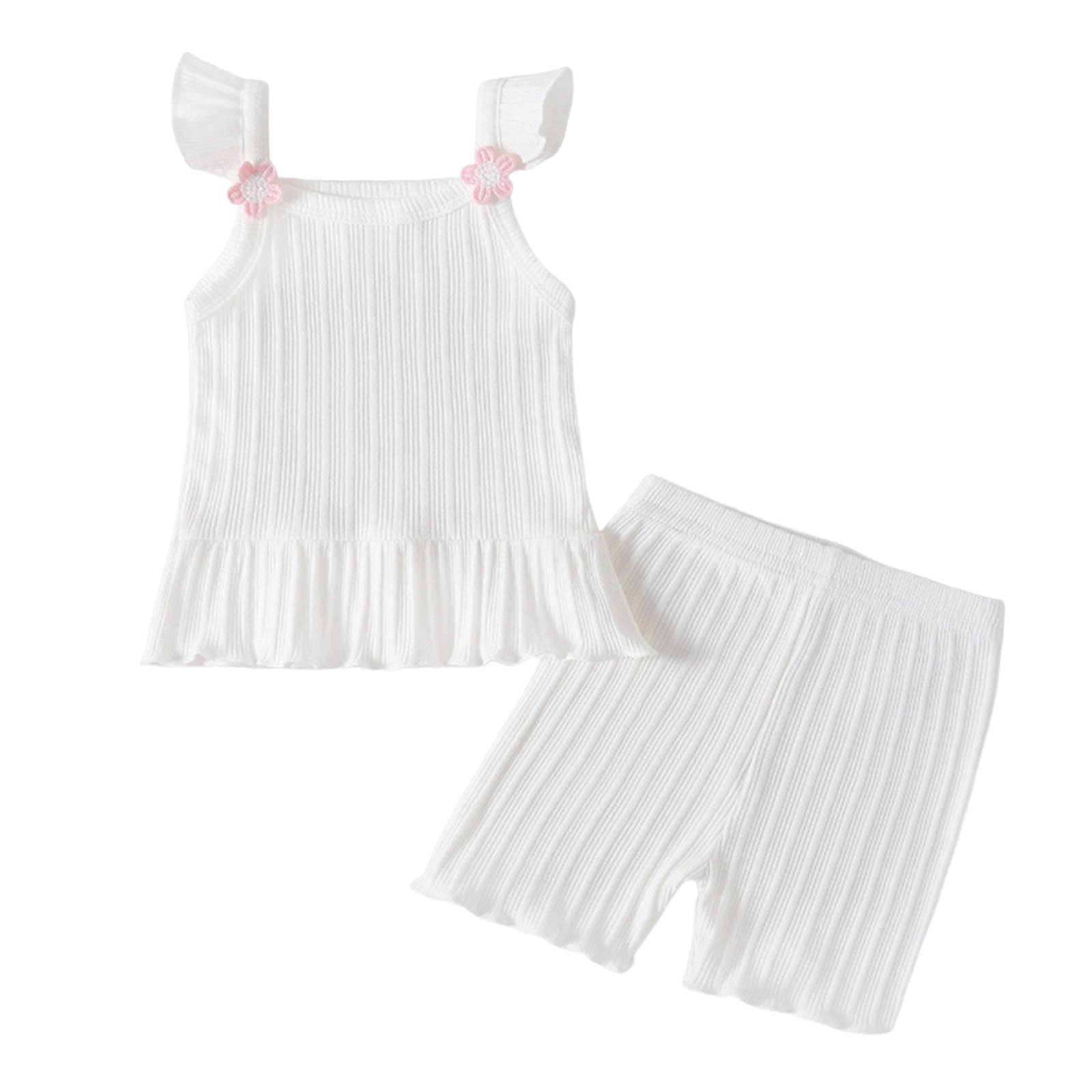 TAIAOJING Toddler Baby Girls Outfits Spring Summer Ribbed Cotton Sleeveless Vest Shorts Cute ...