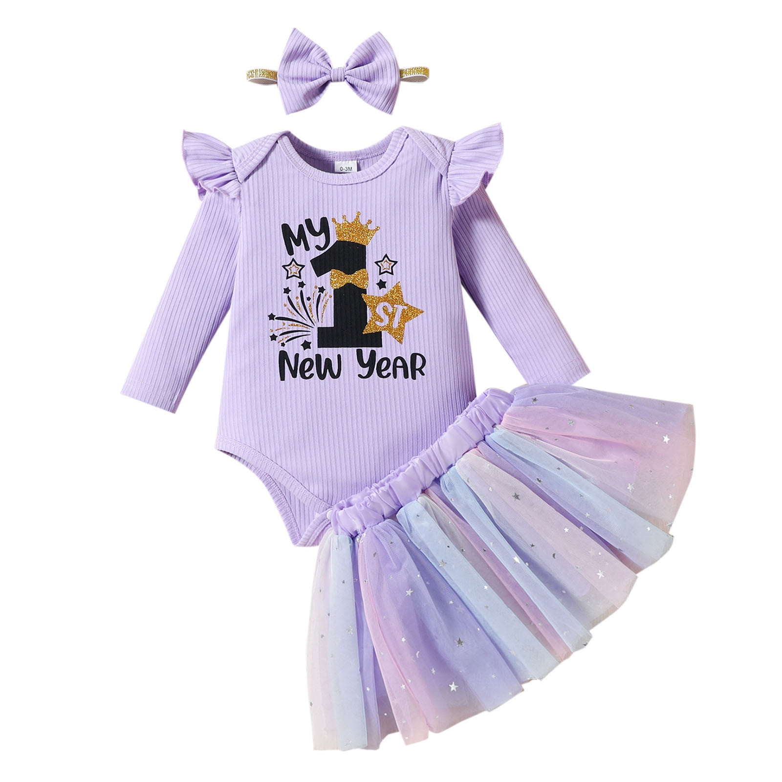 TAIAOJING Toddler Girl Skirt Set 3Pcs Outfits Girls Long Sleeve New Year Letter Printed Romper ...