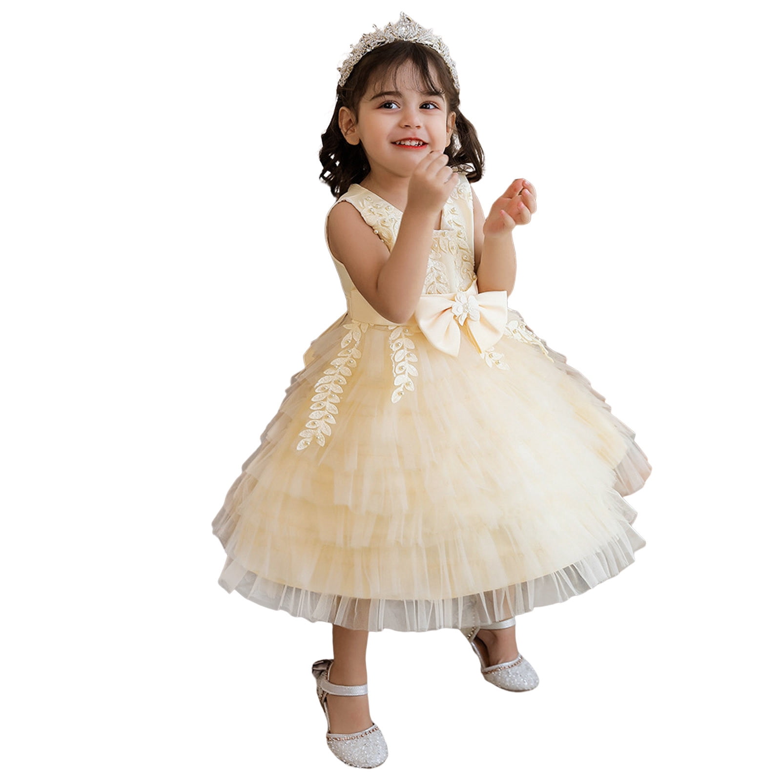 TAIAOJING Toddler Girl Sleeveless Dress Girls Solid Color Tulle Bowknot ...