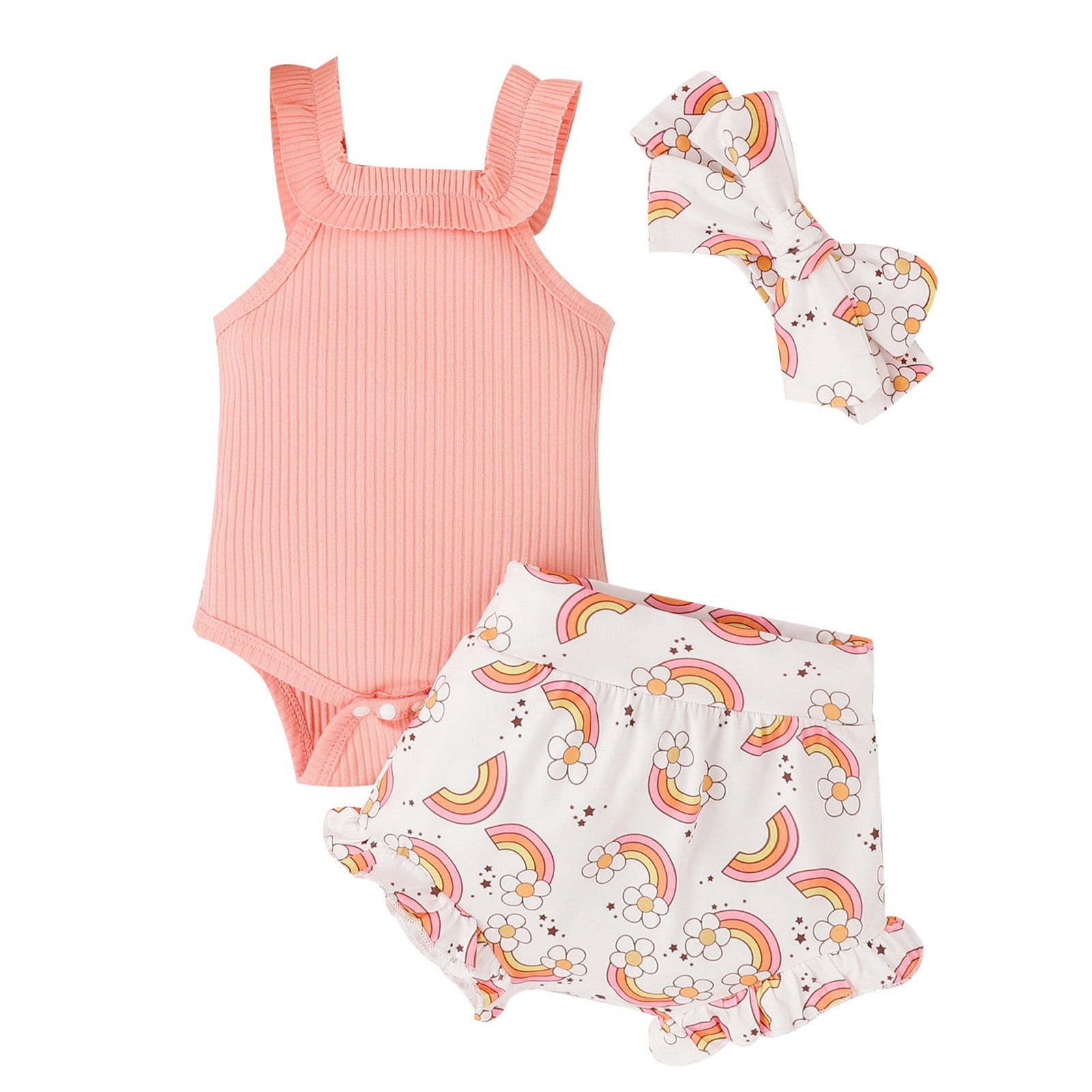 TAIAOJING Toddler Girl Summer Outfit Girls Sleeveless Solid Color Ribbed Romper Bodysuit Rainbow ...