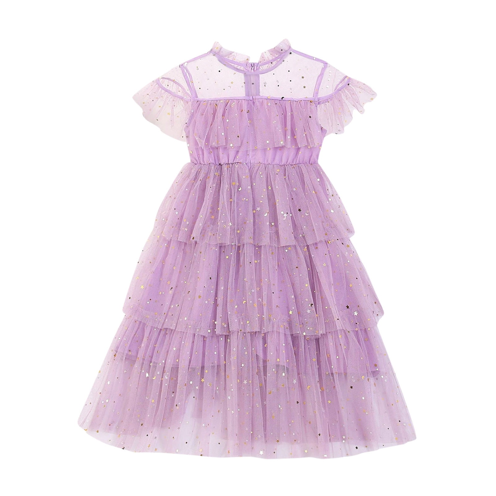 TAIAOJING Toddler Girls Fly Sleeve Star Moon Paillette Princess Dress ...