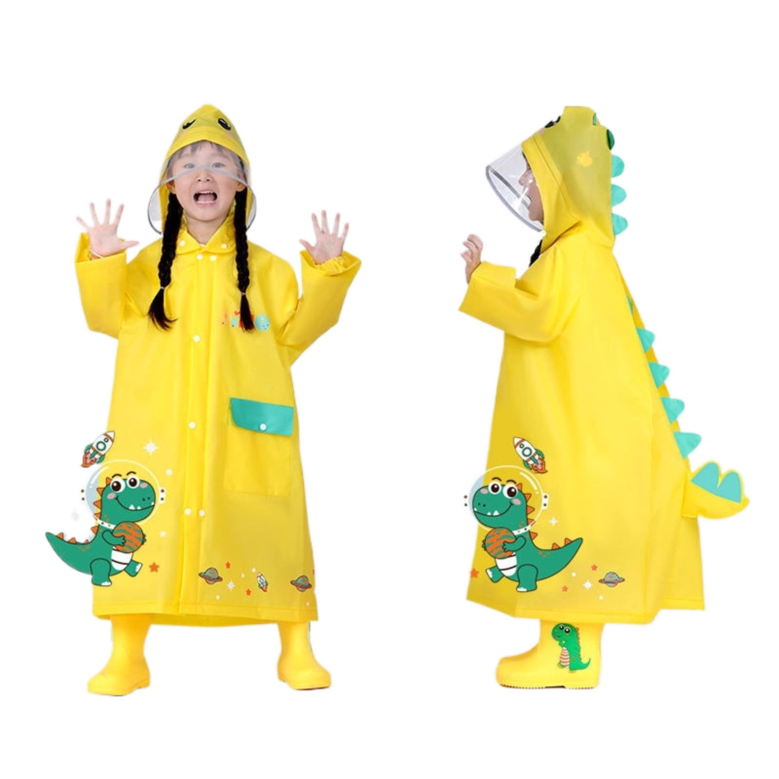 TAIAOJING Toddler Girls Raincoat For 3-10 Years Old Kids Lightweight Outdoor Play Rain Wear With ...