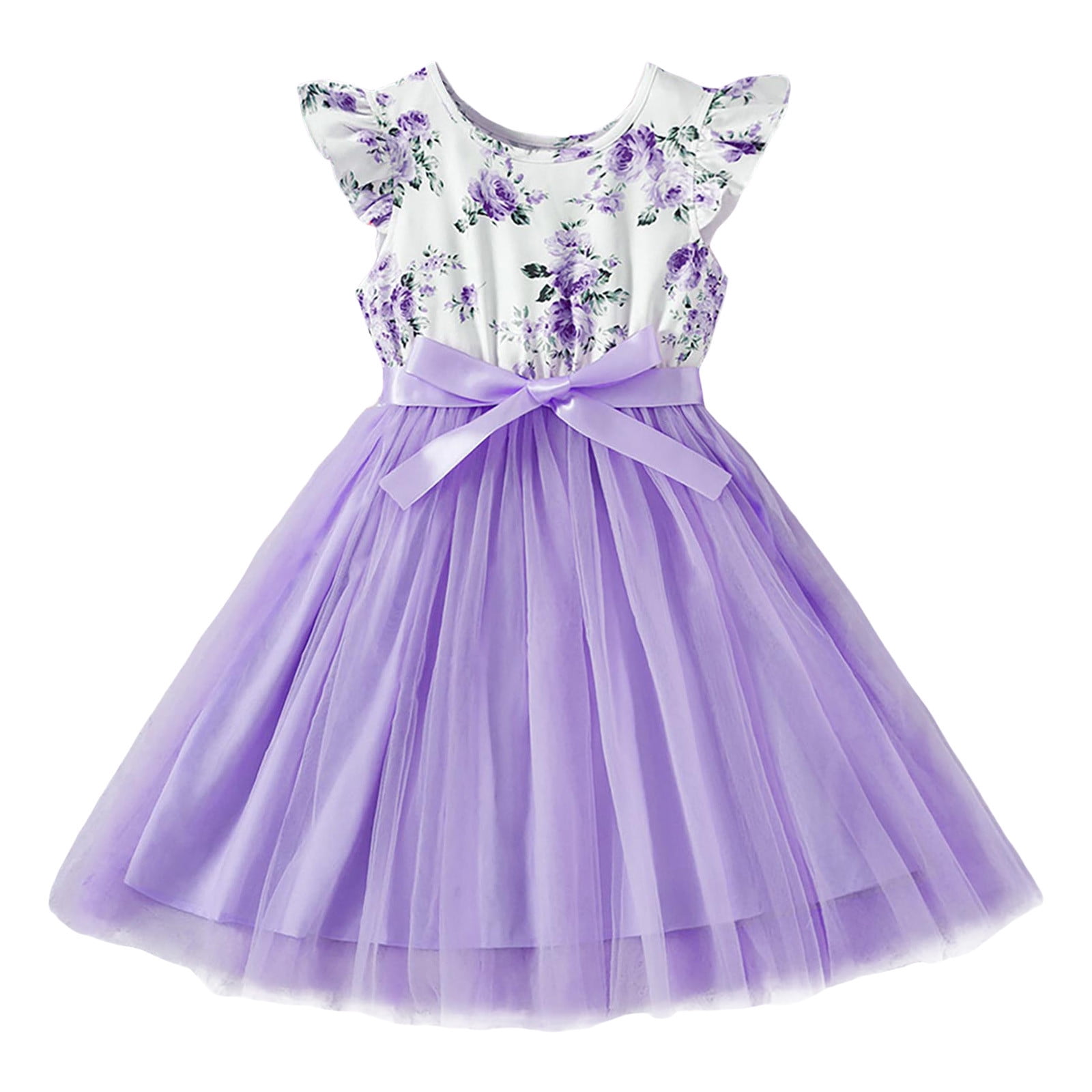 TAIAOJING Toddler Girls Short Sleeve Floral Prints Princess Dress Dance ...