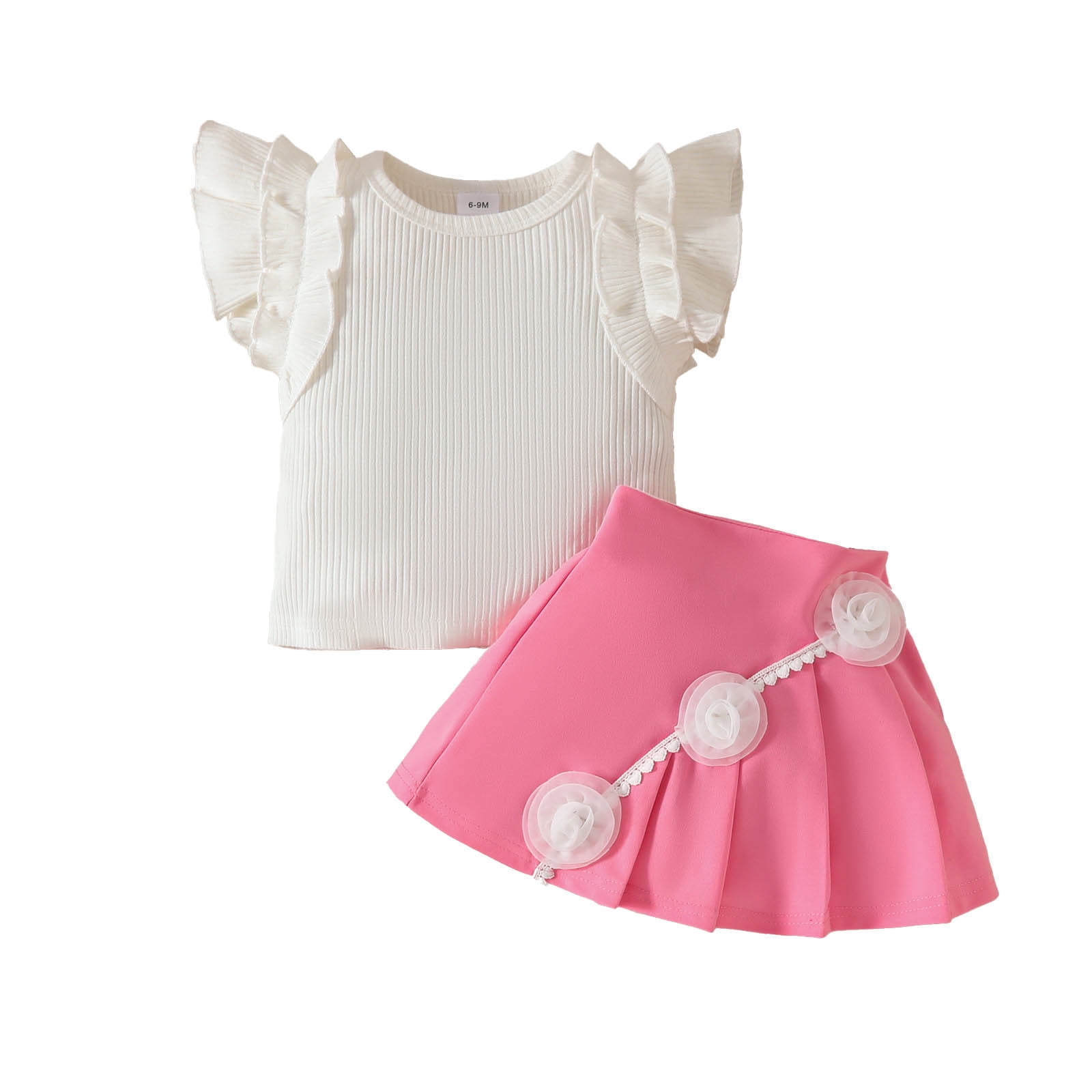 TAIAOJING Toddler Girls Sleeveless Ribbed Tops T-Shirt Floral Skirts Outfits Sets Fashionable 6 ...