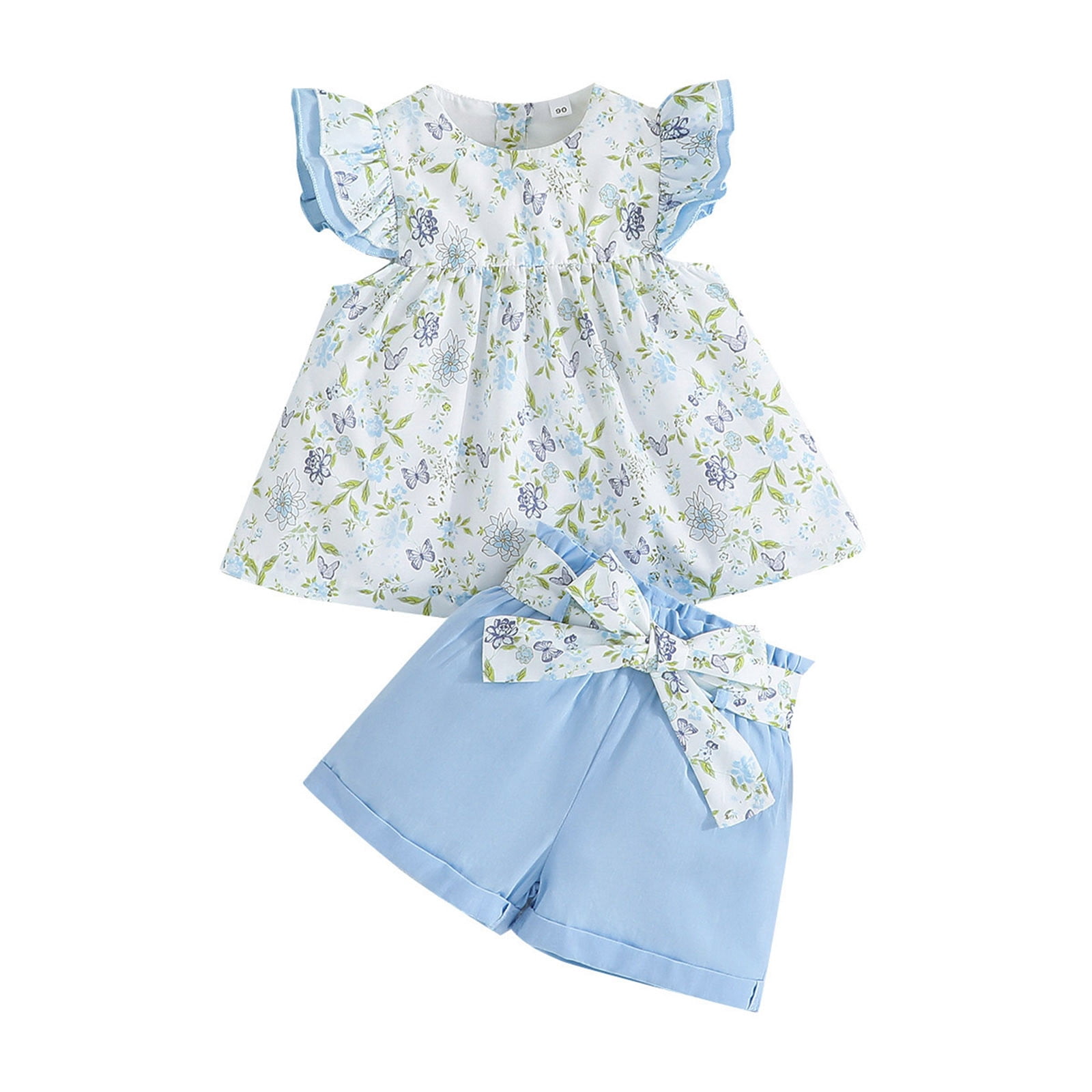 TAIAOJING Toddler Girls Summer Sleeveless Flower Prints Tops Shorts Belt 3PCS Outfits Clothes ...