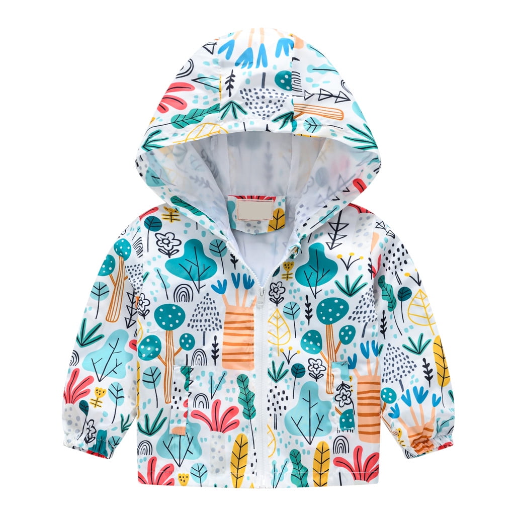 TAIAOJING Toddler Jacket Kids Baby Windproof Hooded Print Zipper Grils ...