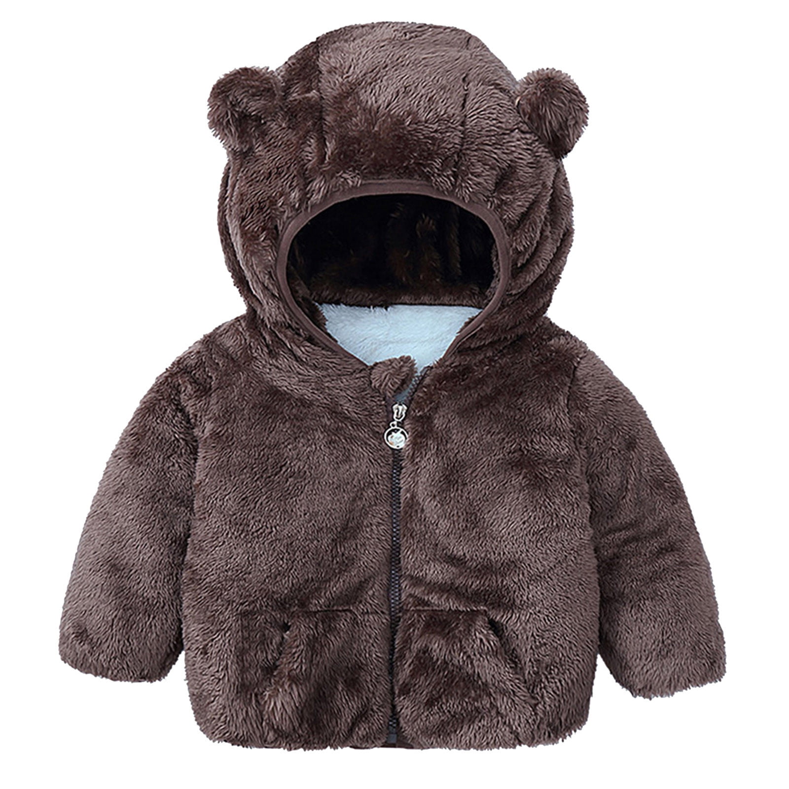 TAIAOJING Toddler Winter Coat Baby Girl Boy Windproof Solid Bear Ears Hooded Coat With Pocket ...