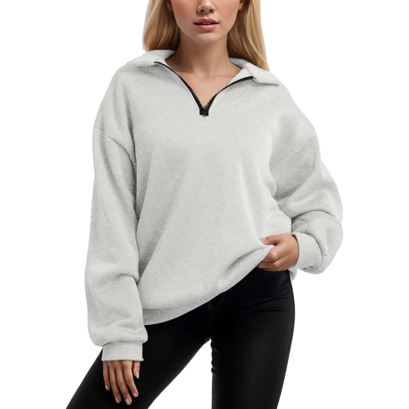 Taiaojing Tops For Womens Oversized Half Zip Pullover Long Sleeve