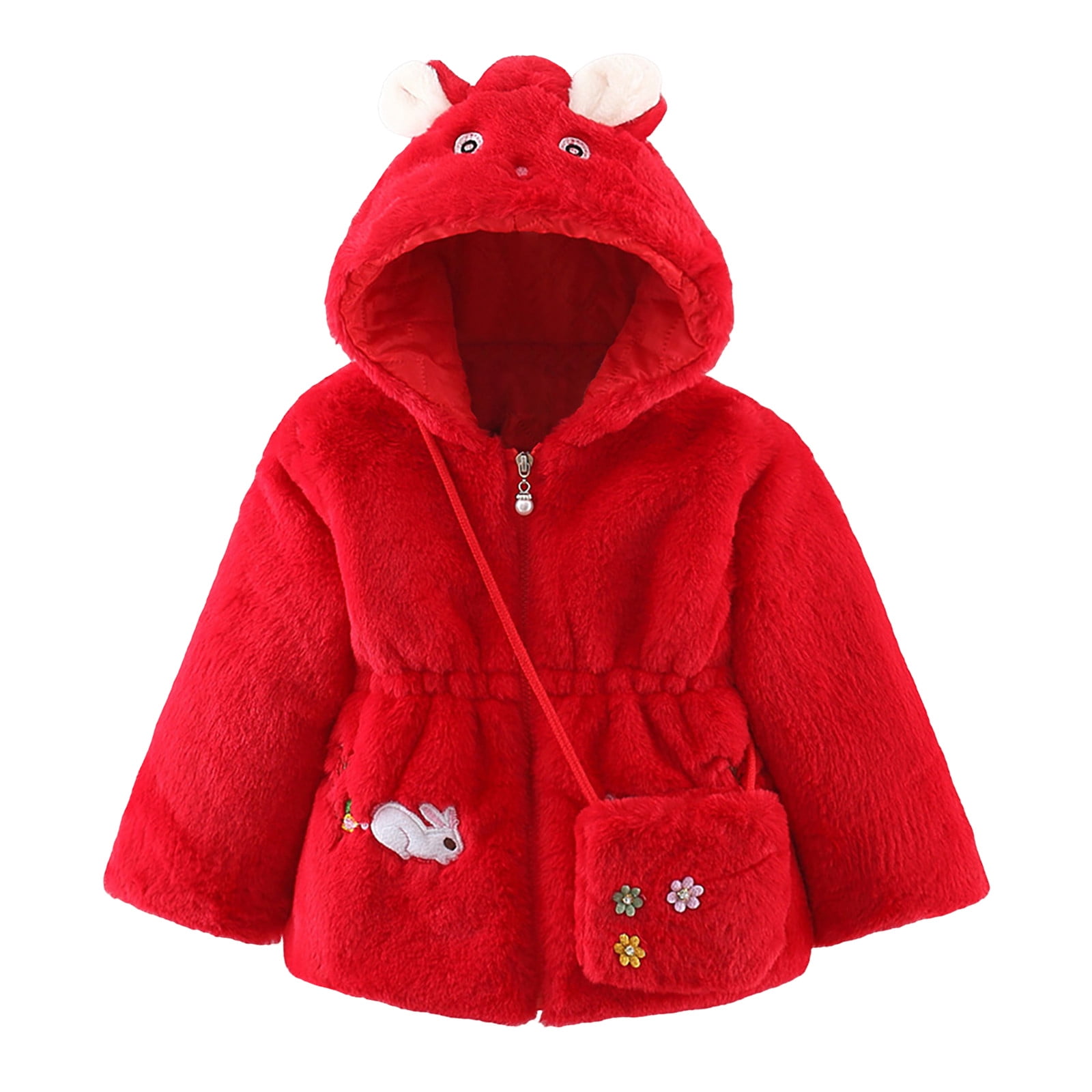 TAIAOJING Unisex Boys Girls Sherpa Lined Hoodie Zip Up Jacket Baby Cartoon Letter Bear Ears ...