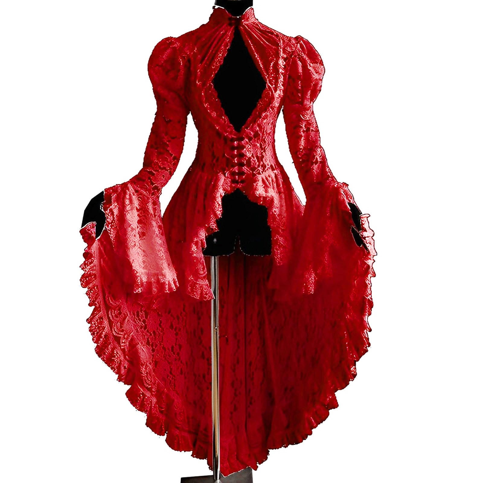 TAIAOJING Vintage Lace Patchwork High Neck Dress With Bell Sleeves ...