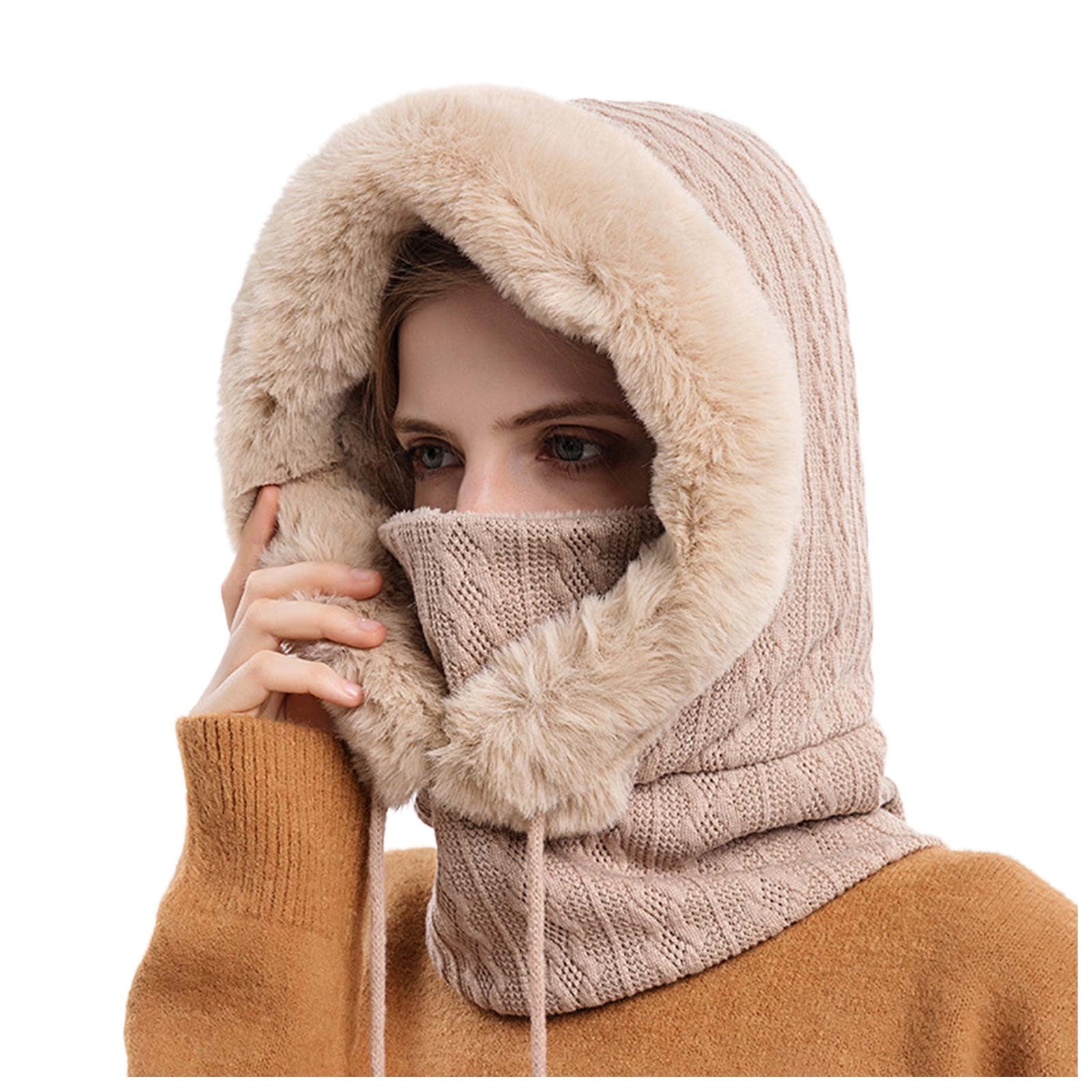 TAIAOJING Winter Beanie Hat for Women Men Integrated Hood Cap Warm Hat ...