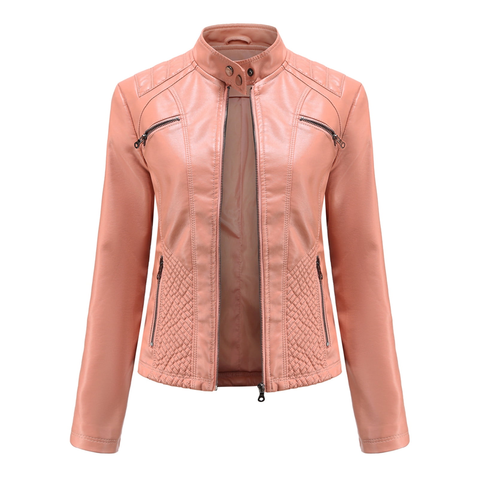 TAIAOJING Women Fashion Leather Jacket Ladies Lapel Motor Jacket Coat Zip Biker Short Punk ...