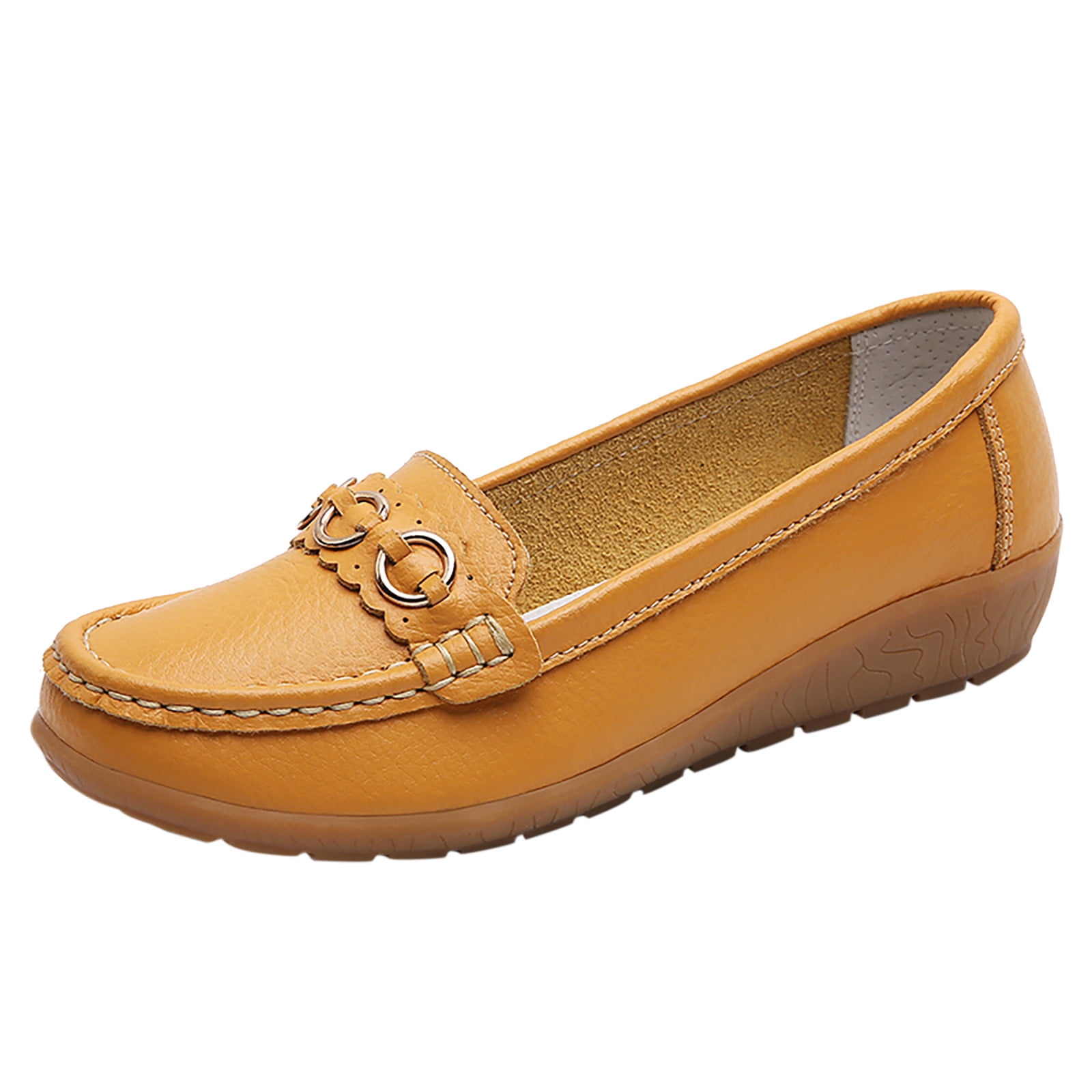 TAIAOJING Women Flat Comfort Walking Flat Loafer Slip On Leather Loafer ...