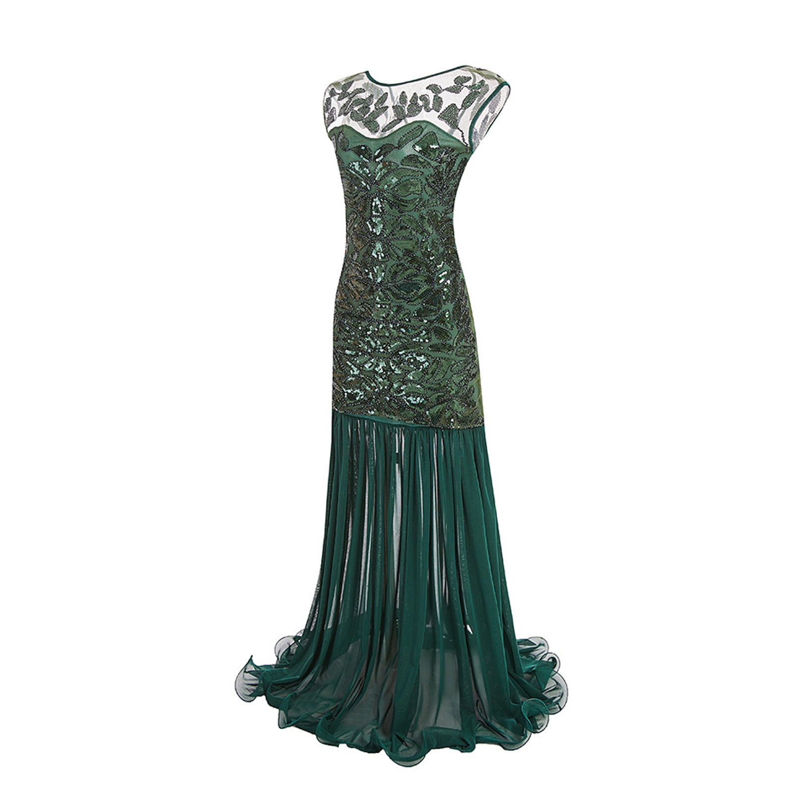 TAIAOJING Women Floral Print Dress Vintage 1920s Sequin Beaded Tassels ...