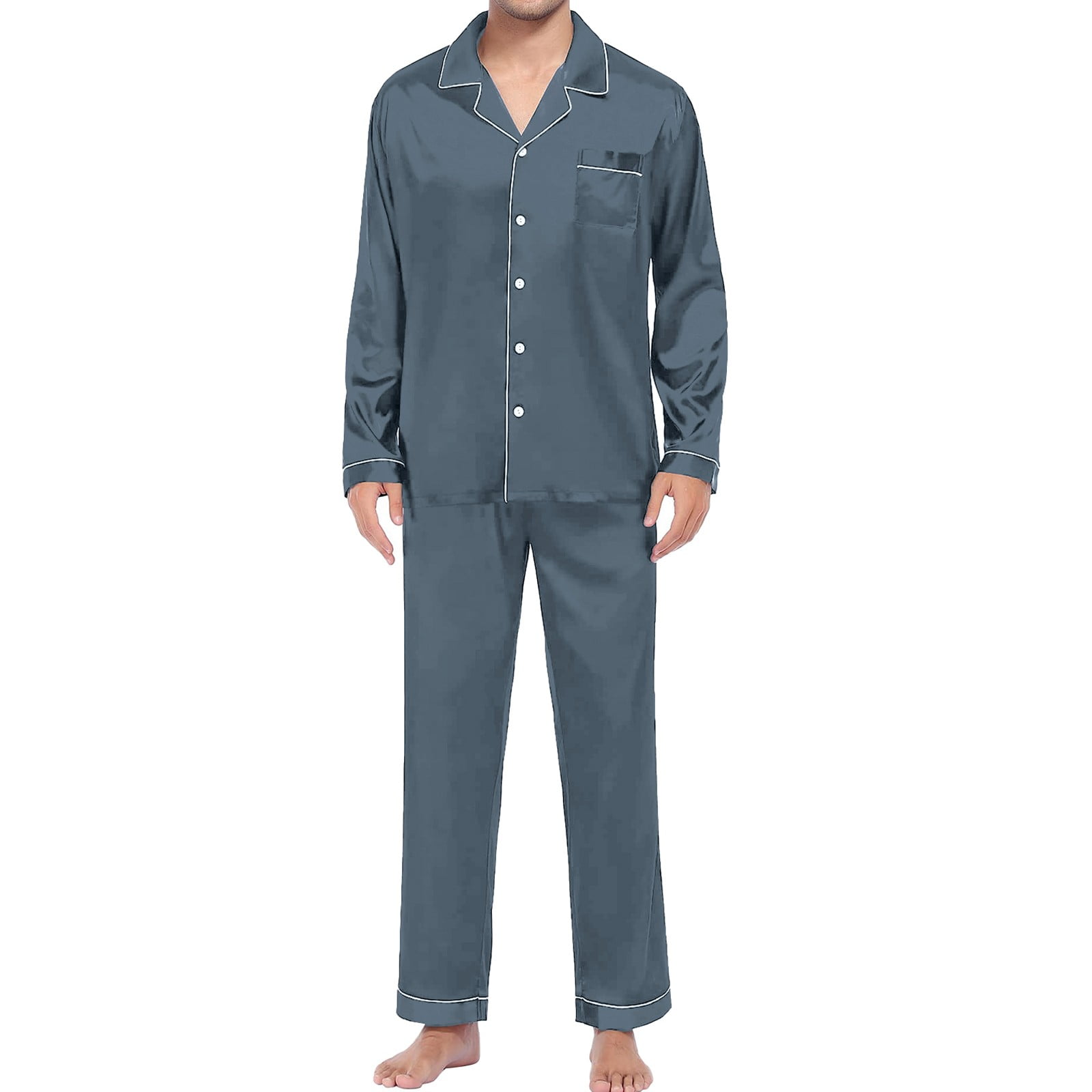 TAIAOJING Women Men Pajamas Set Satin Silk Casual Pyjamas Long Sleeve ...