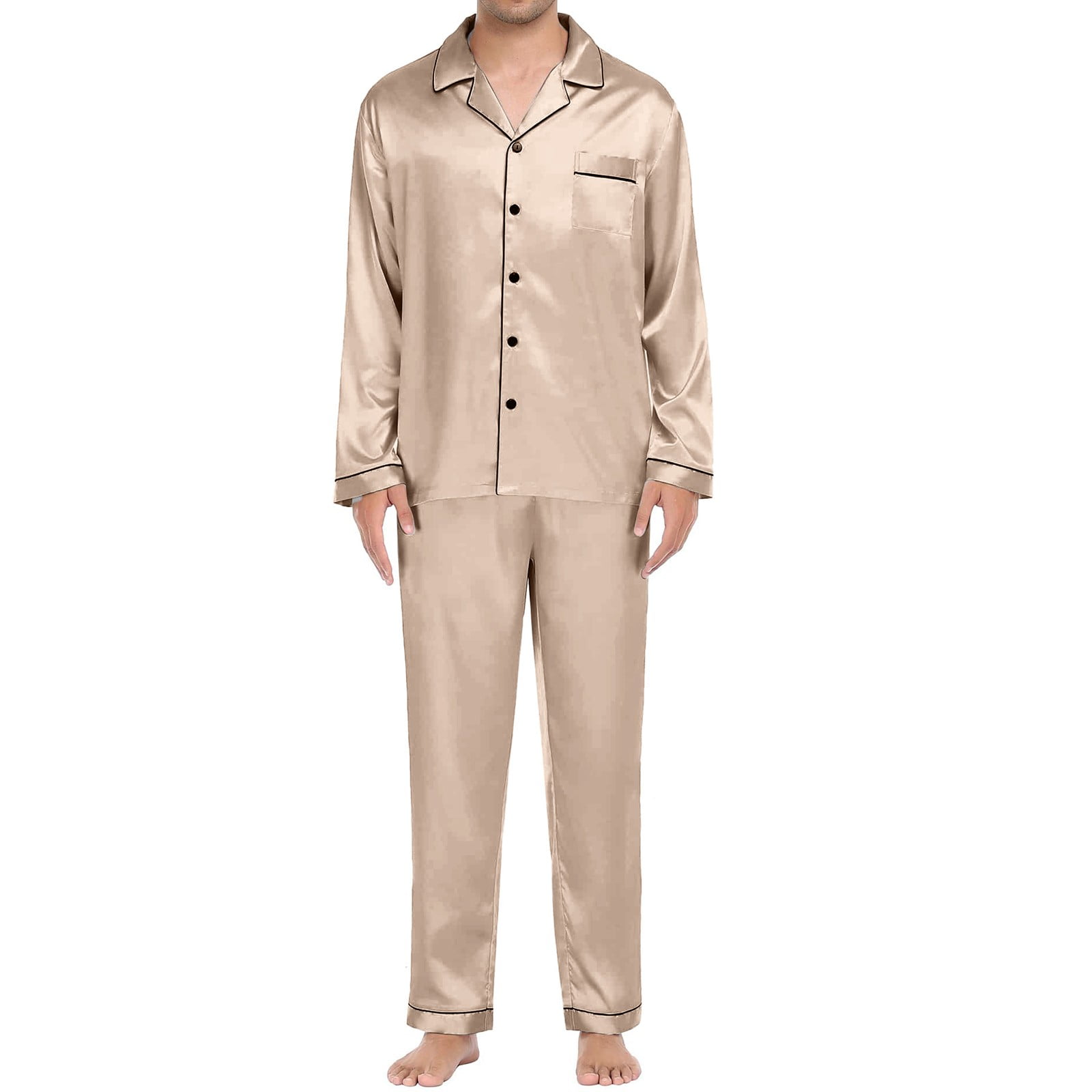 TAIAOJING Women Men Pajamas Set Satin Silk Casual Pyjamas Long Sleeve ...