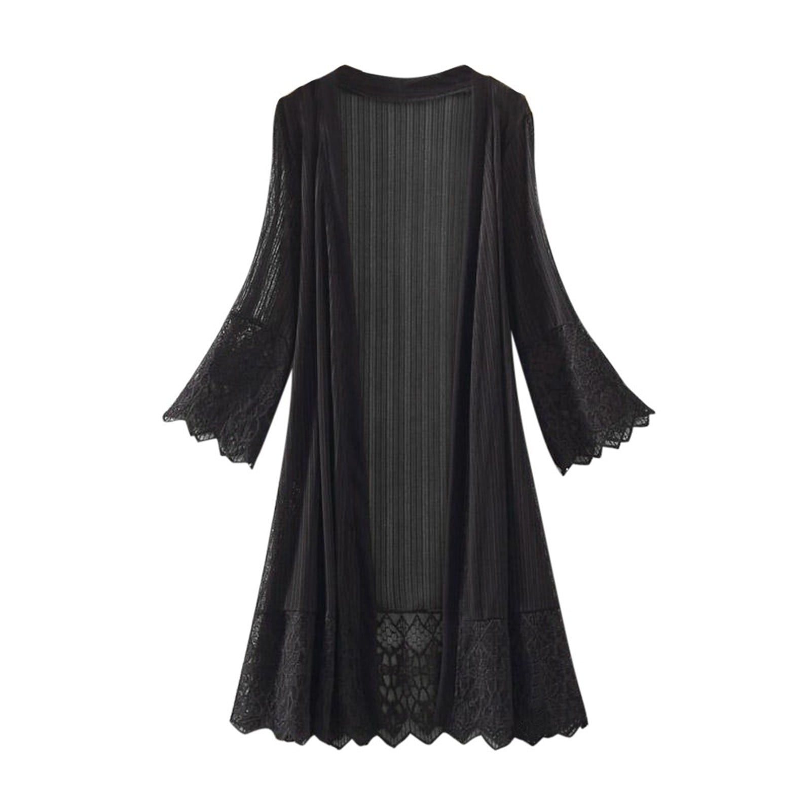 TAIAOJING Women Mesh Open Front Long Shirt Casual Long Sleeve Lace ...